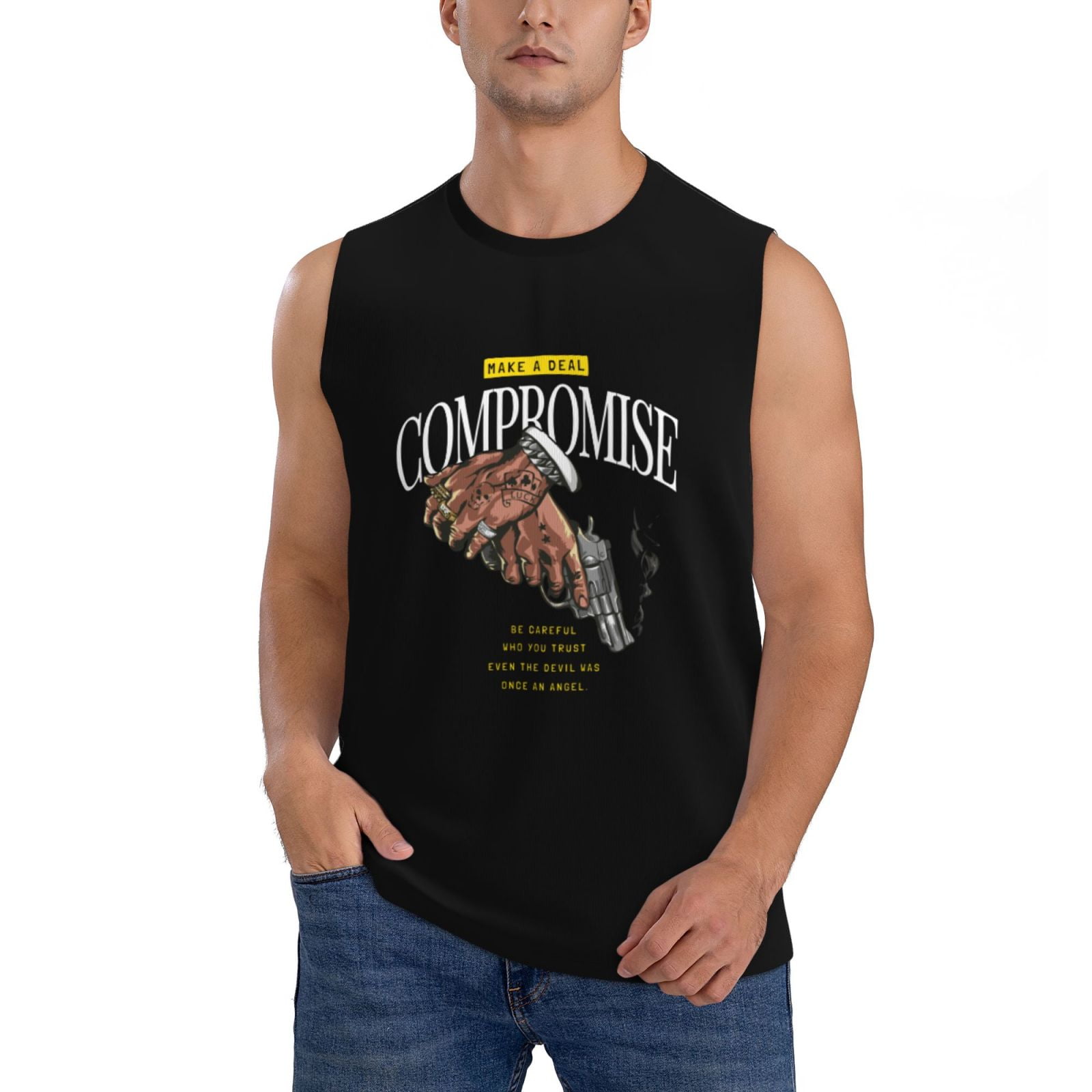 PAYOHTO Men's Sleeveless Shirts Gym Tank Top with Compromise Hand ...