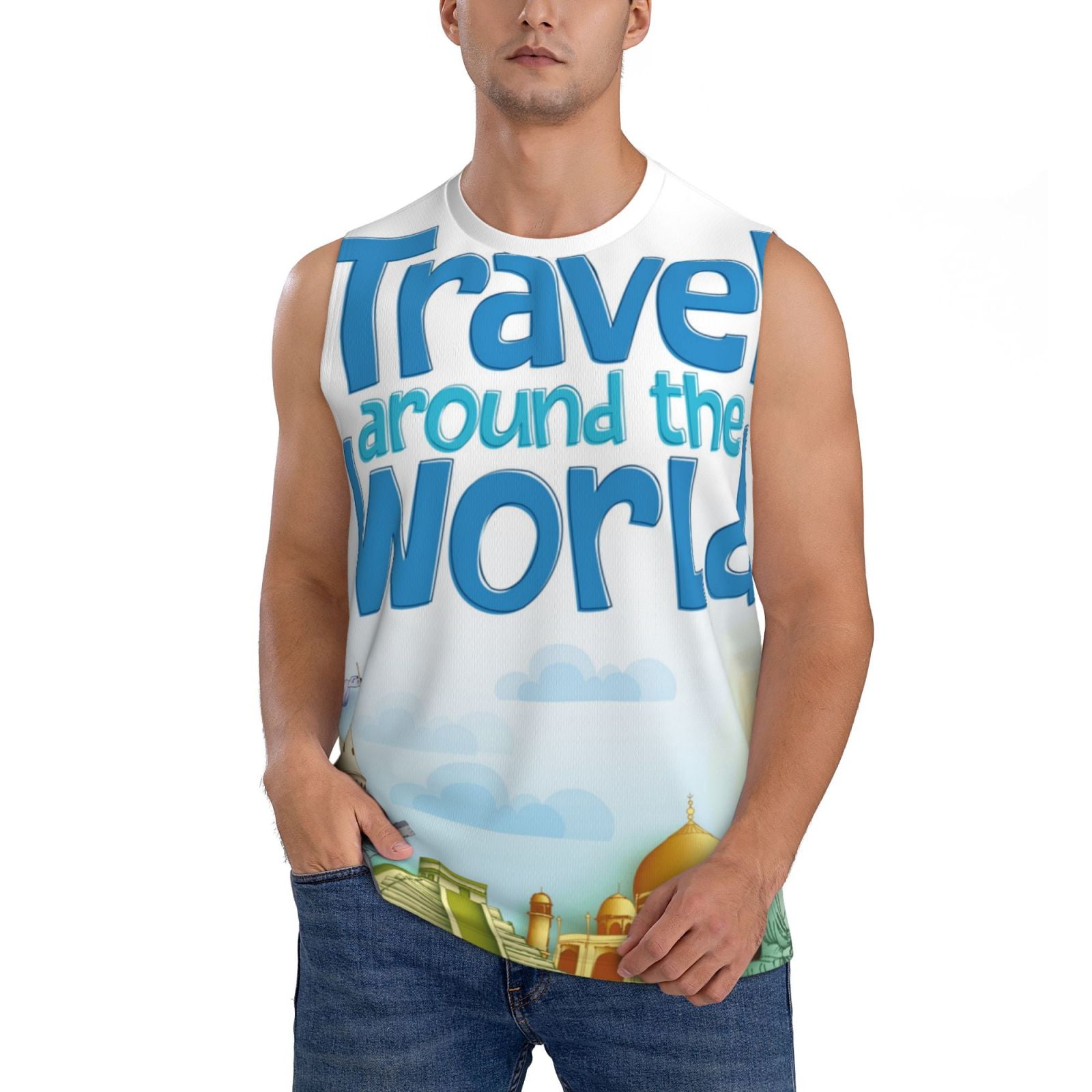 PAYOHTO Men's Sleeveless Shirts Gym Tank Top with Famous Landmarks ...