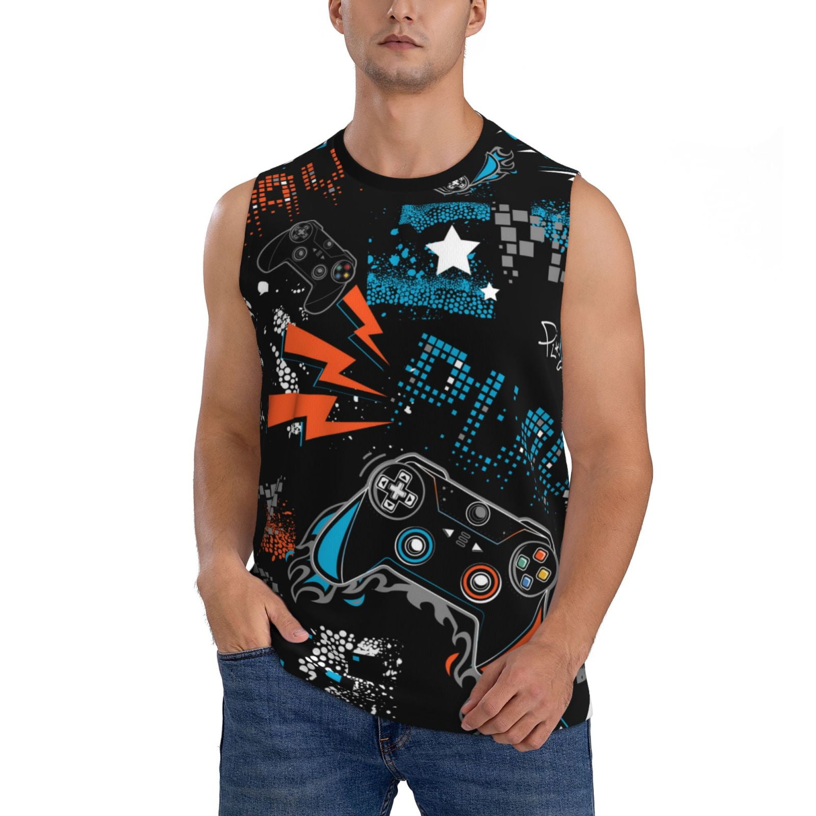 PAYOHTO Men's Sleeveless Shirts Gym Tank Top with Graffiti Joystick ...