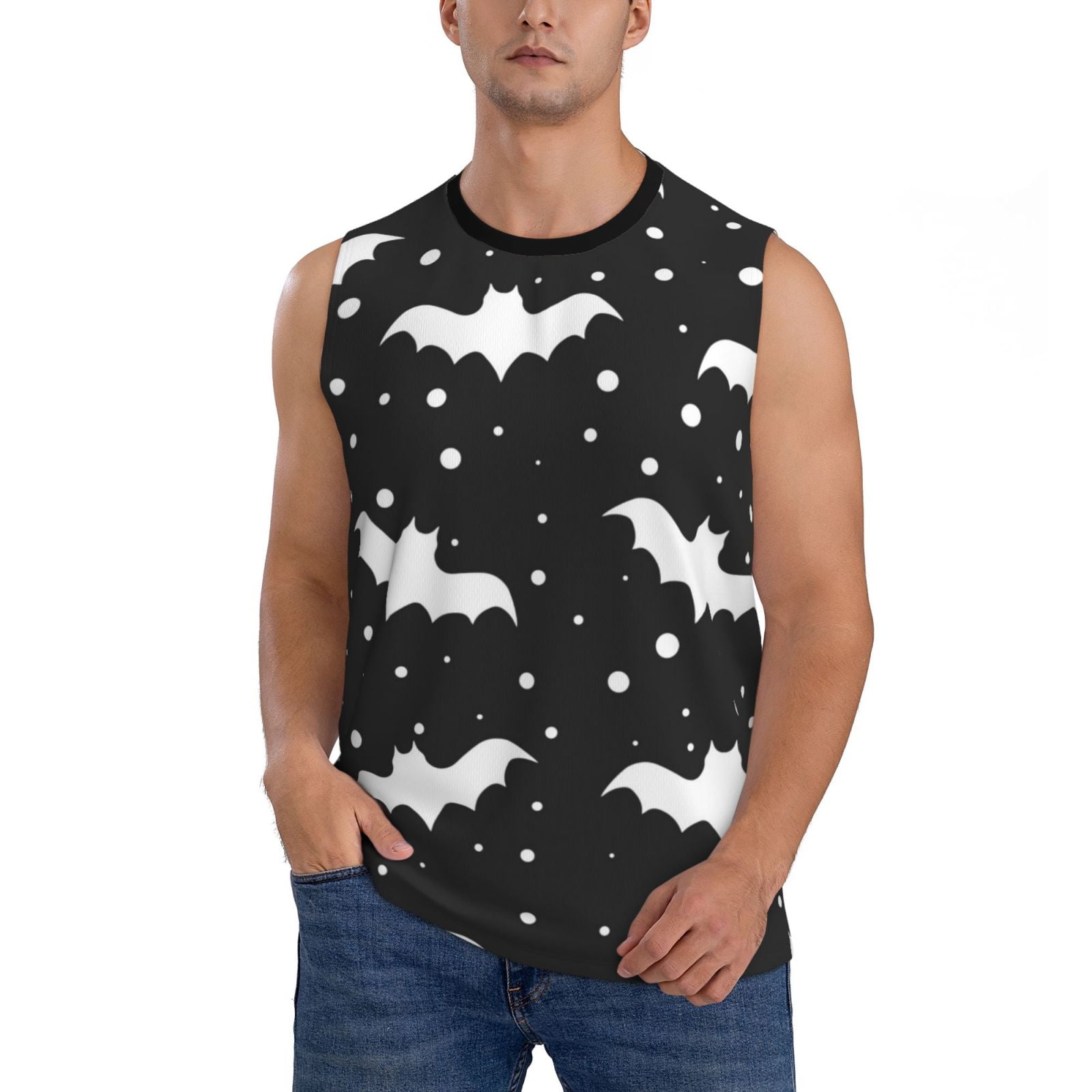 PAYOHTO Men's Sleeveless Shirts Gym Tank Top with Halloween Cute Bat ...
