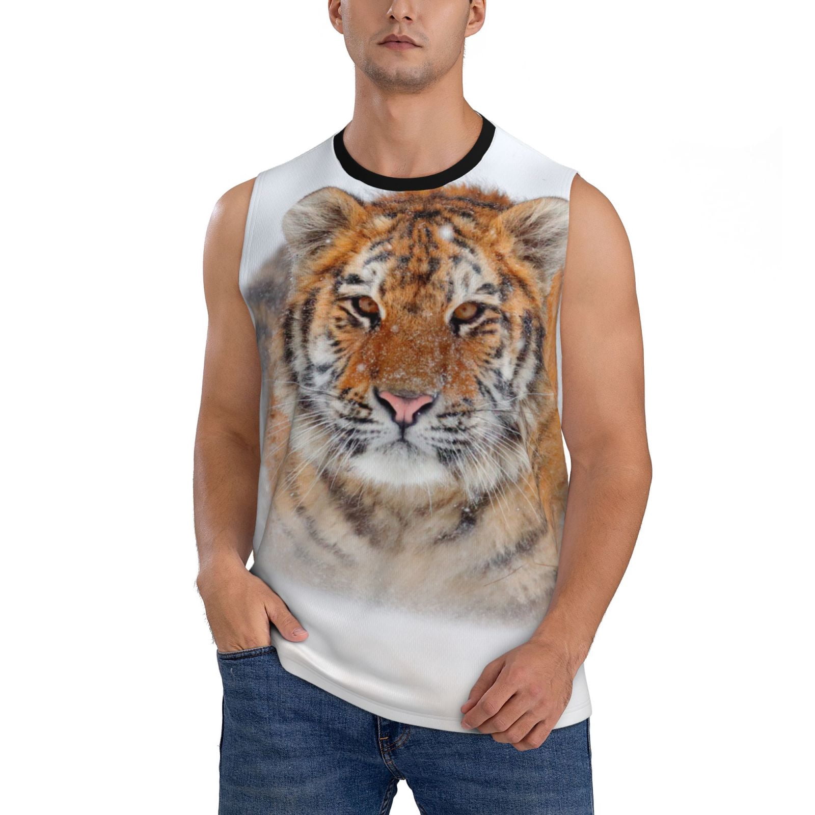 Payohto Men S Sleeveless Shirts Gym Tank Top With Siberian Tiger Run In