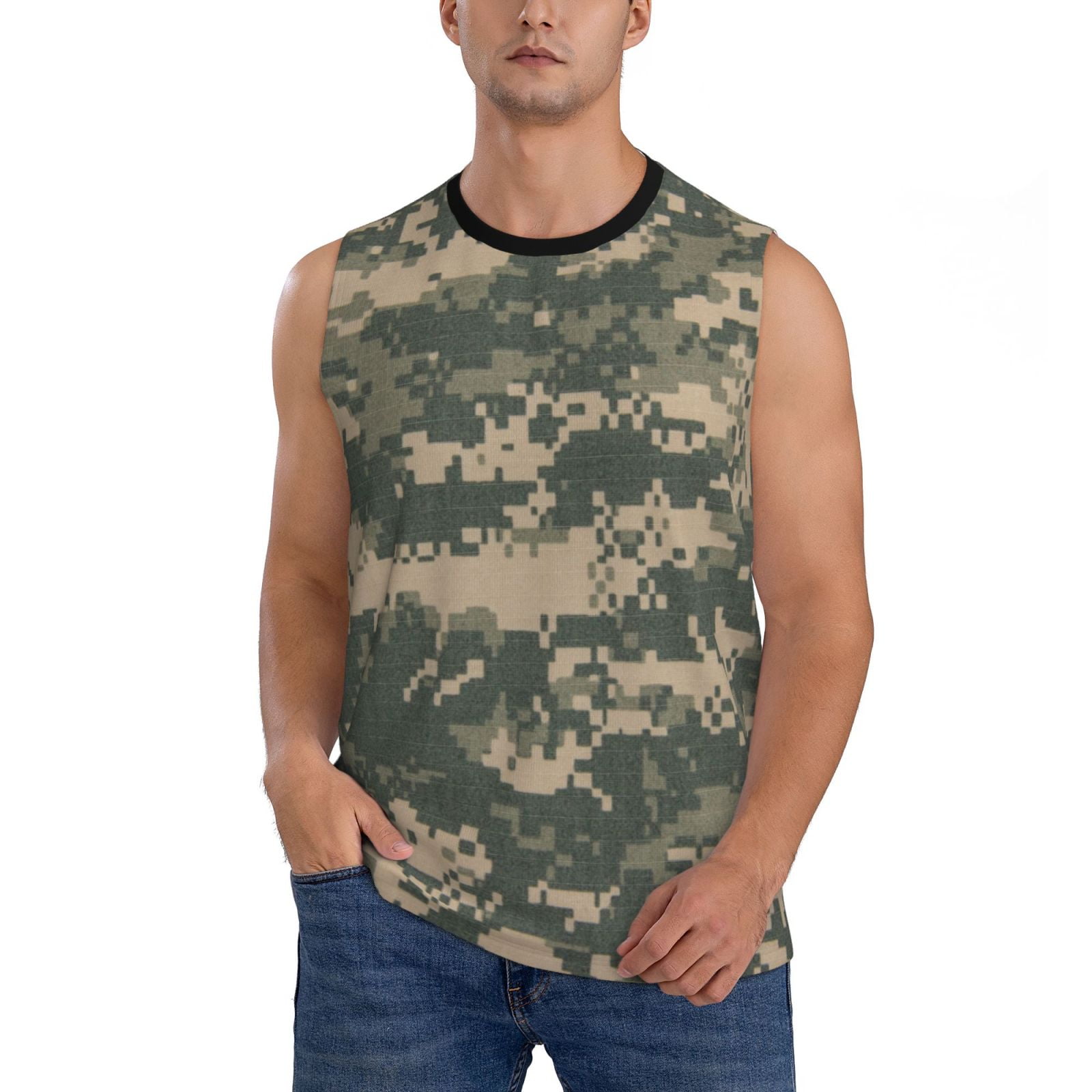 PAYOHTO Men's Sleeveless Shirts Gym Tank Top with US Army Camouflage ...