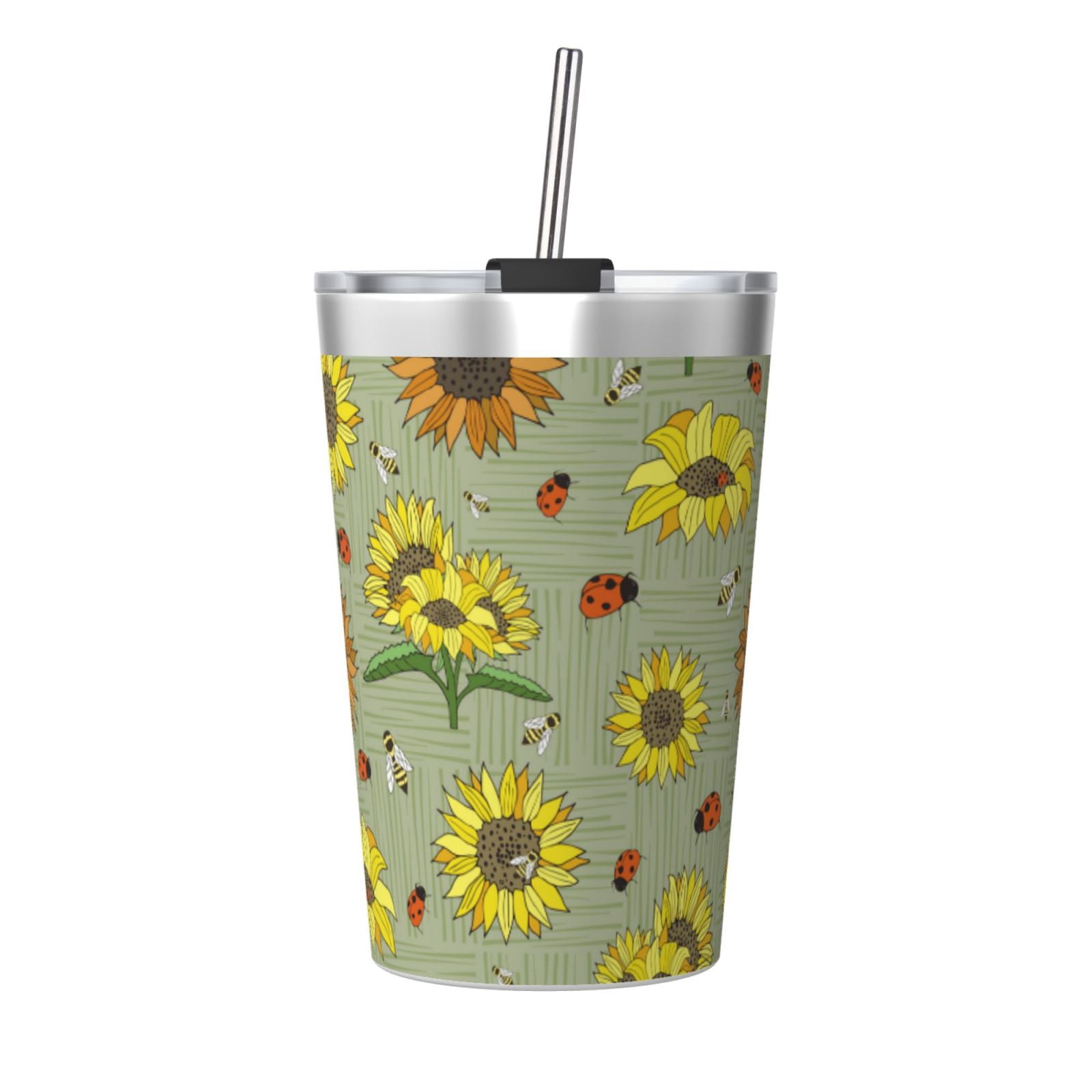PAYOHTO Sage Green Sunflowers Bees Insulated Stainless Steel Tumbler 12 ...
