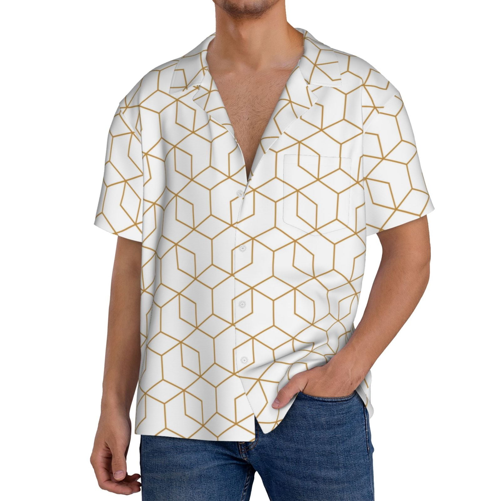 PAYOHTO Simple Plaid Geometric Pattern Mens Hawaiian Casual Short ...