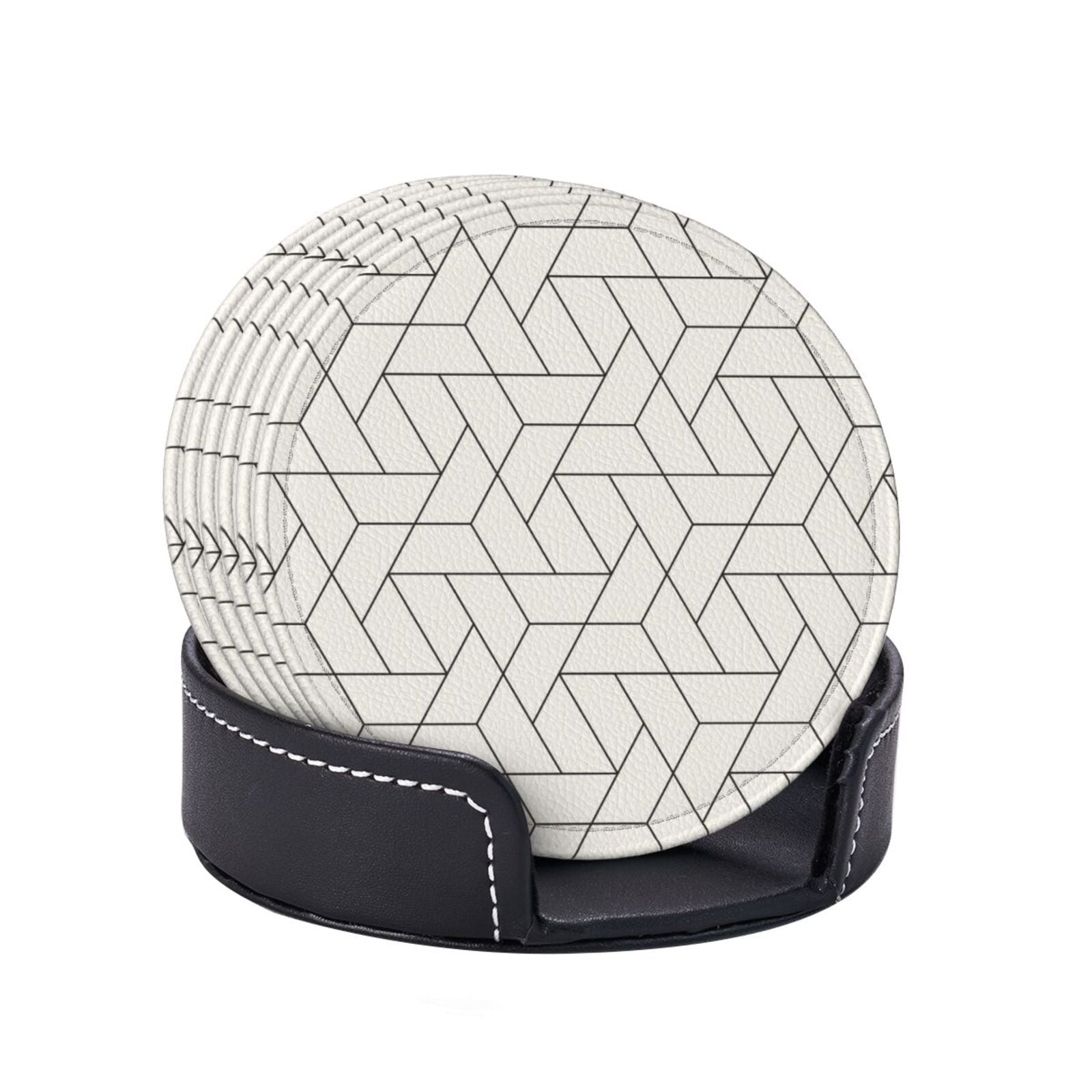 PAYOHTO Simple Triangular Grid Premium PU Leather Coasters Set - 6 ...