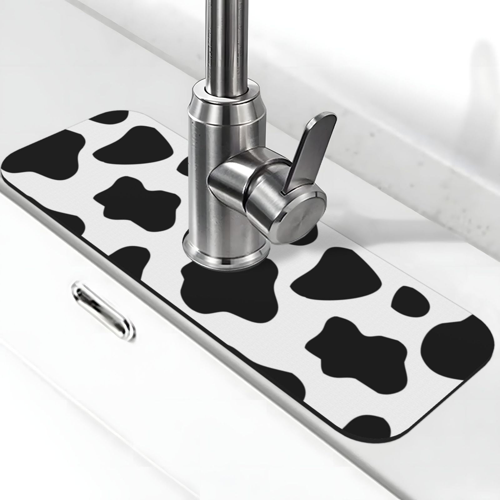 PAYOHTO Sink Splash Guard Faucet Mat Black and White Cow Pattern Super ...