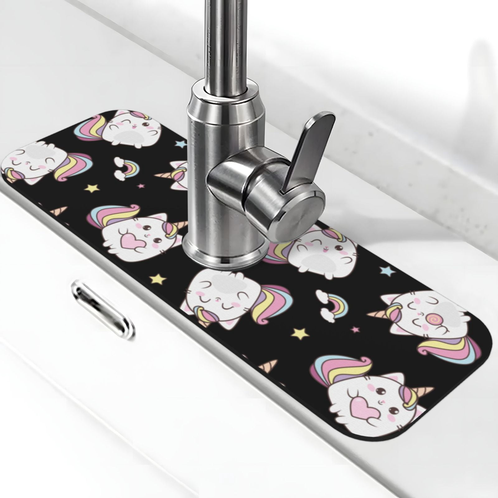 PAYOHTO Sink Splash Guard Faucet Mat Cute Baby Cat Caticorn Pattern ...