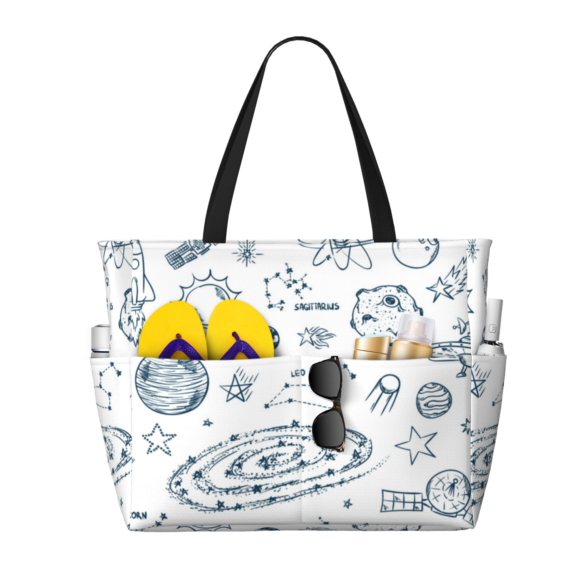 PAYOHTO Space Doodle Large Beach Tote Bags for Womens Mens Sandproof ...