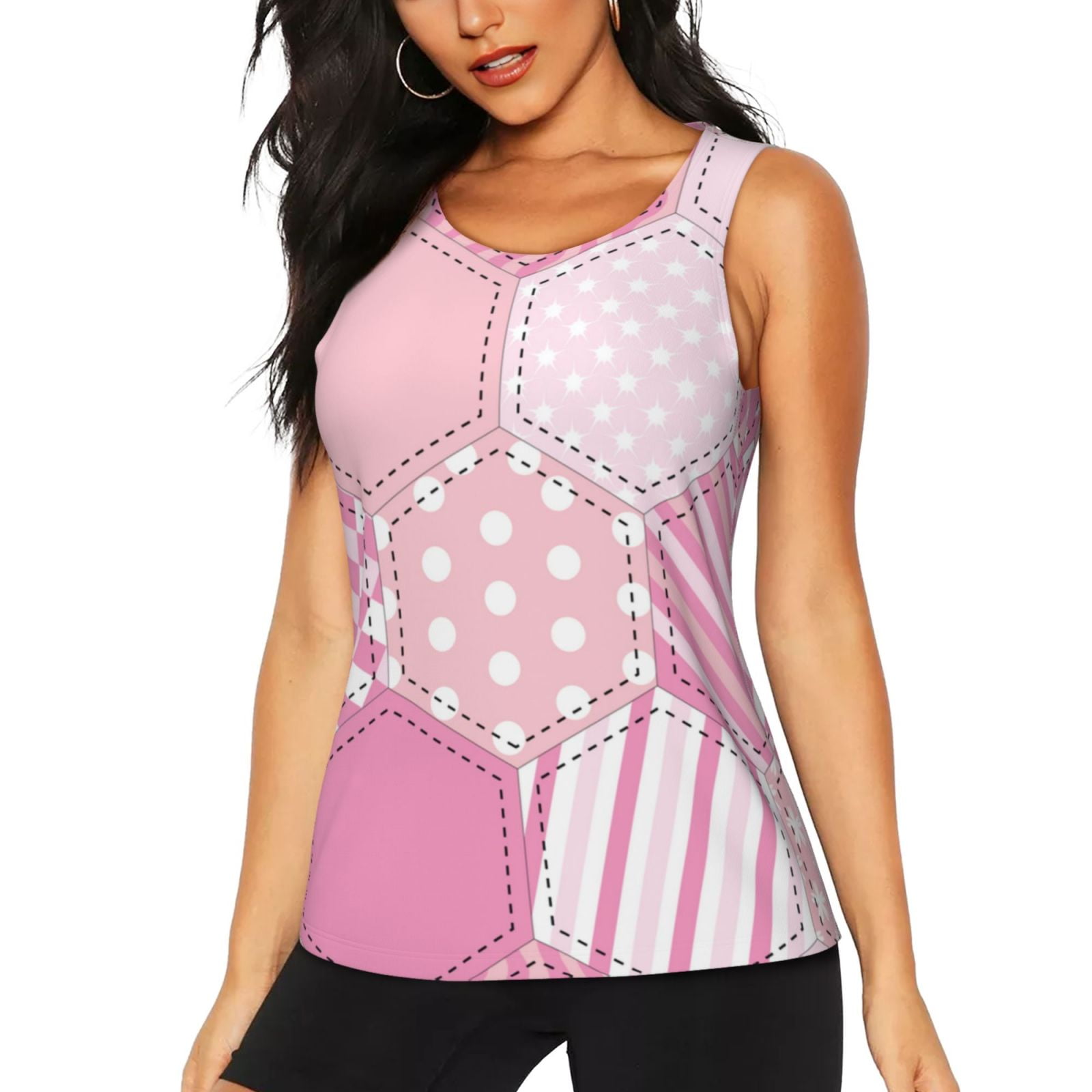 PAYOHTO Summer Tank Tops for Women Pink Patchwork Quilt Background ...