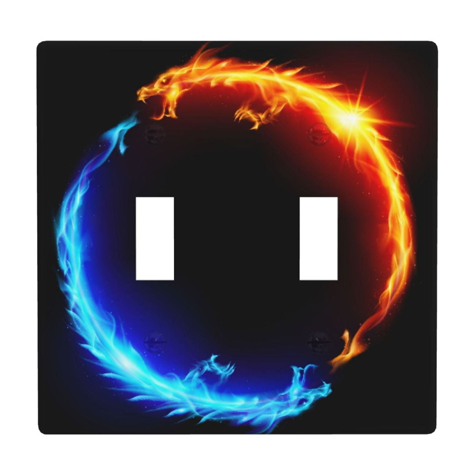 PAYOHTO Toggle Light Switch Wall Plate Blue & Red Fire Dragons Double ...