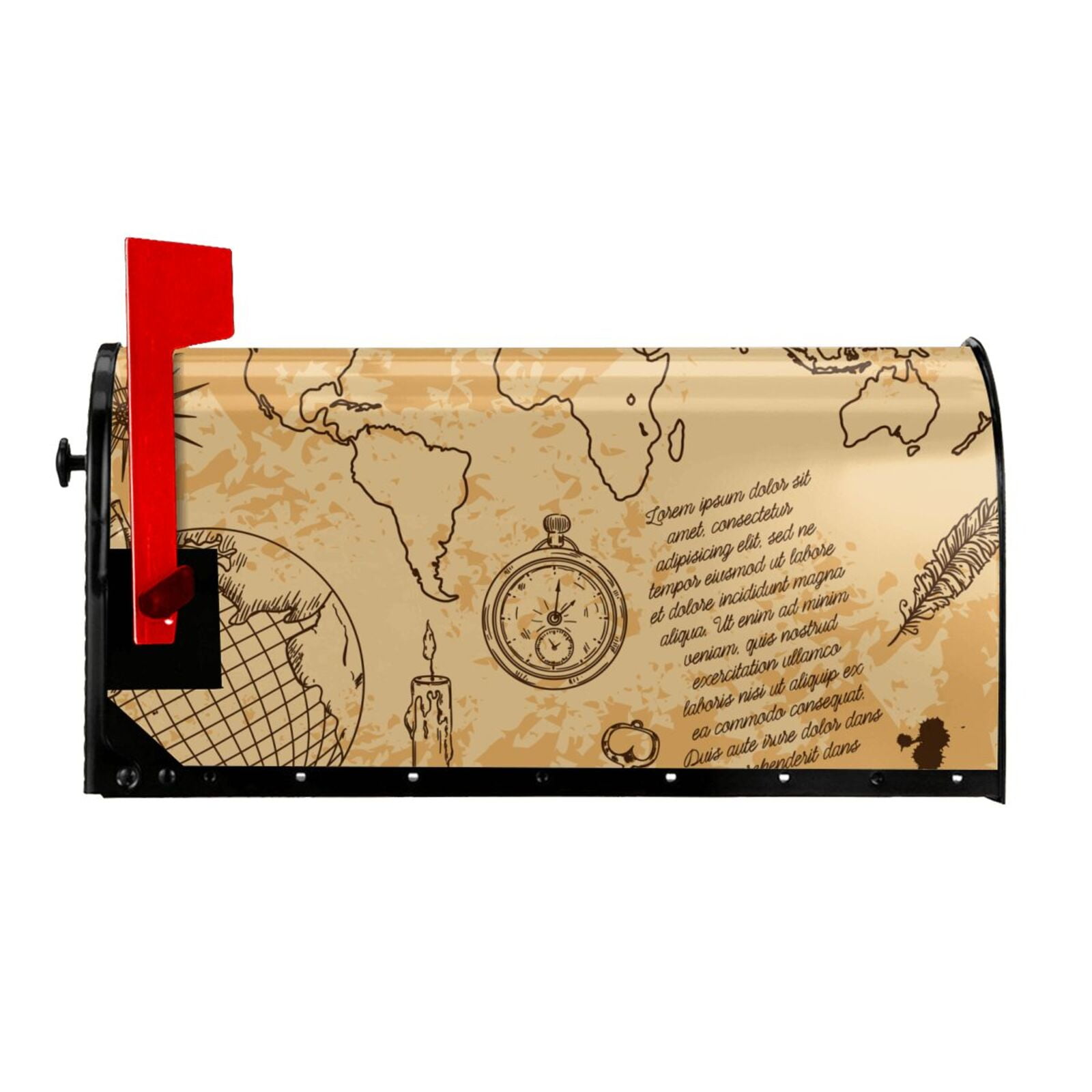 PAYOHTO Vintage Globe Compass World Map Mailbox Covers Magnetic ...