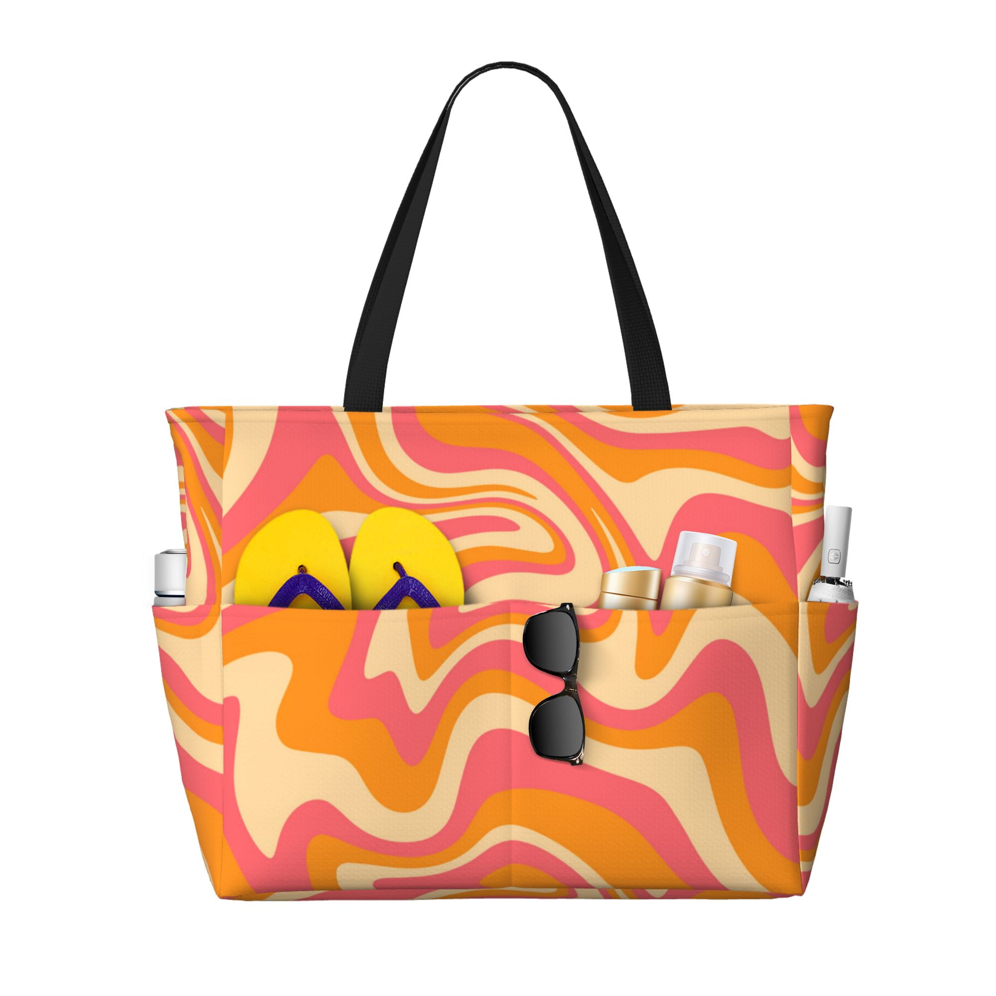 PAYOHTO Wavy Orange Pink Colors Large Beach Tote Bags for Womens Mens ...