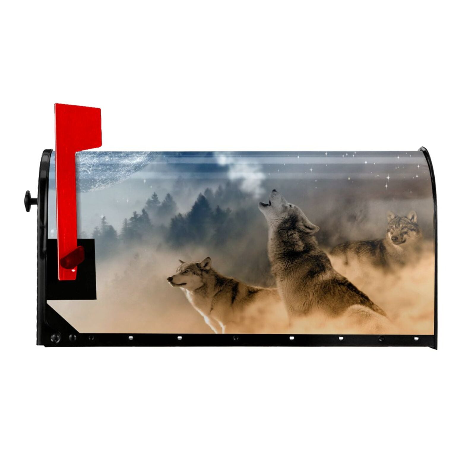 PAYOHTO Wolf Howling Moon Stars Forest Mailbox Covers Magnetic Standard ...