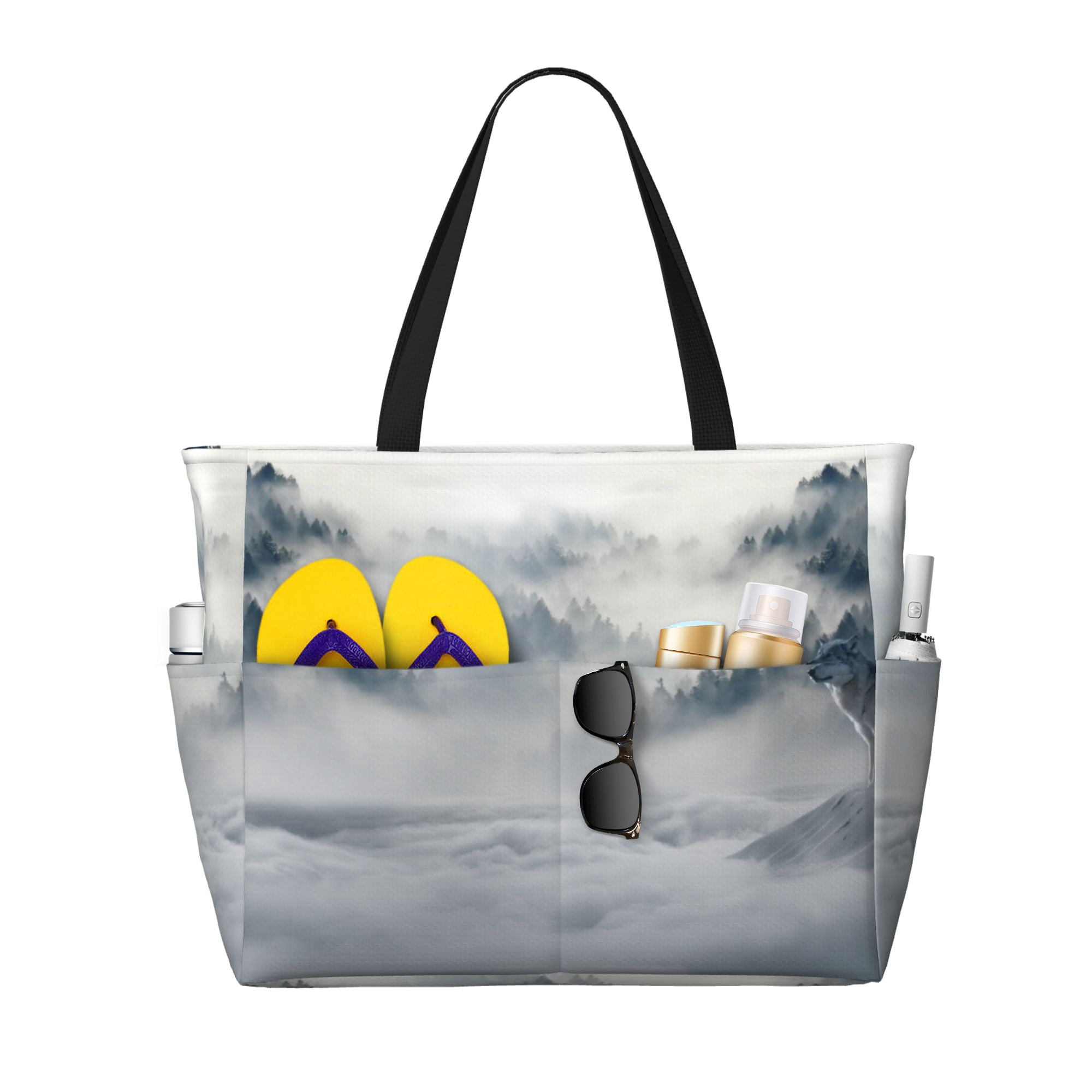 PAYOHTO Wolf in Foggy Weather Large Beach Tote Bags for Womens Mens ...