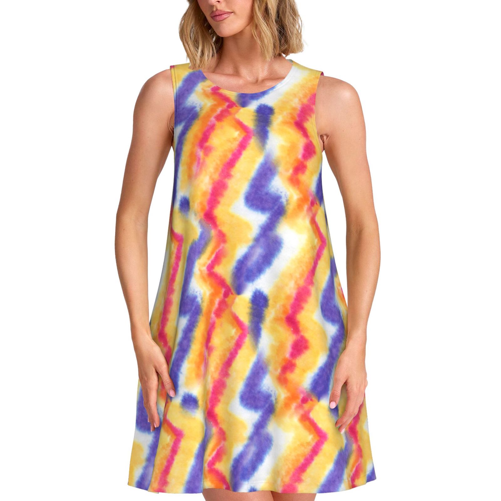 PAYOHTO Women's Sleeveless Dress Ethnic Watercolor Texture Summer Dress ...
