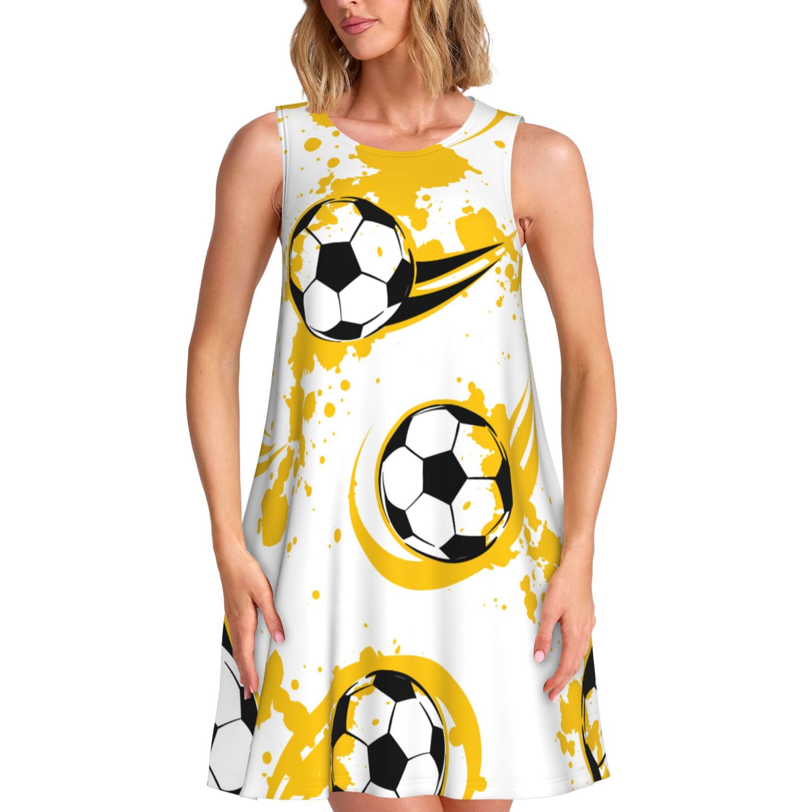 PAYOHTO Women's Sleeveless Dress Football Pattern Black And Yellow ...