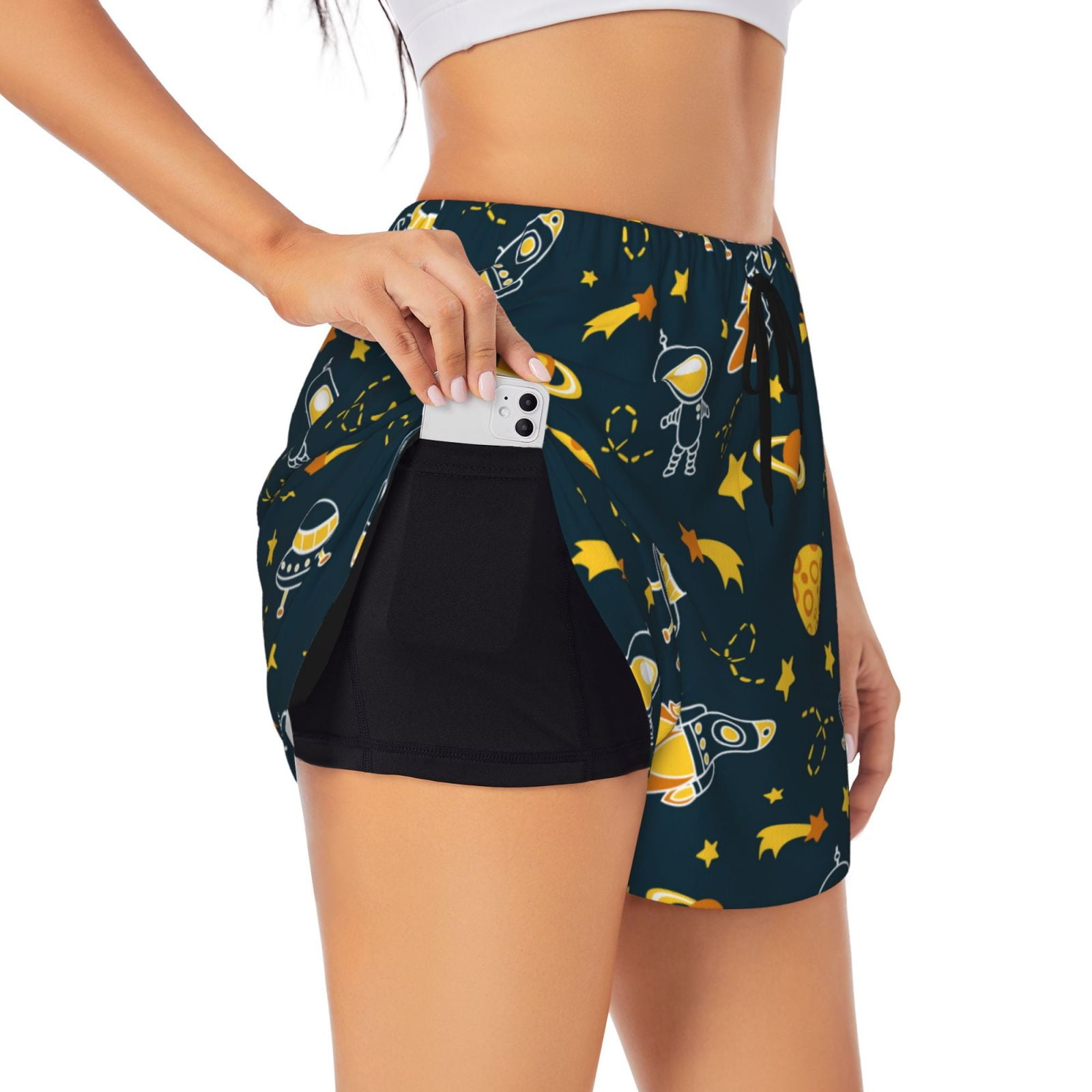 PAYOHTO Women's Workout Gym Shorts Lightweight Double-Layer Sports ...