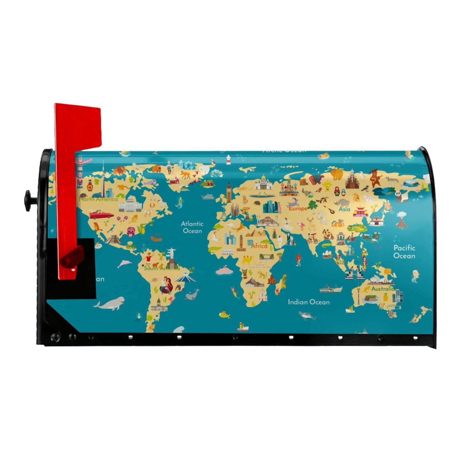 PAYOHTO World Map with Landmarks Mailbox Covers Magnetic Large ...