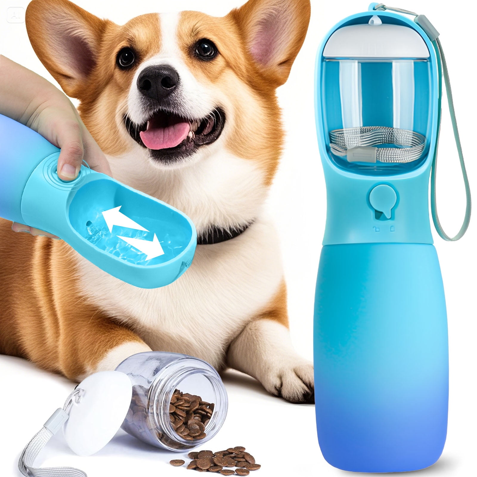 PAYUSD 19oz Dog Water Bottle with Food Container, Travel Puppy Water ...