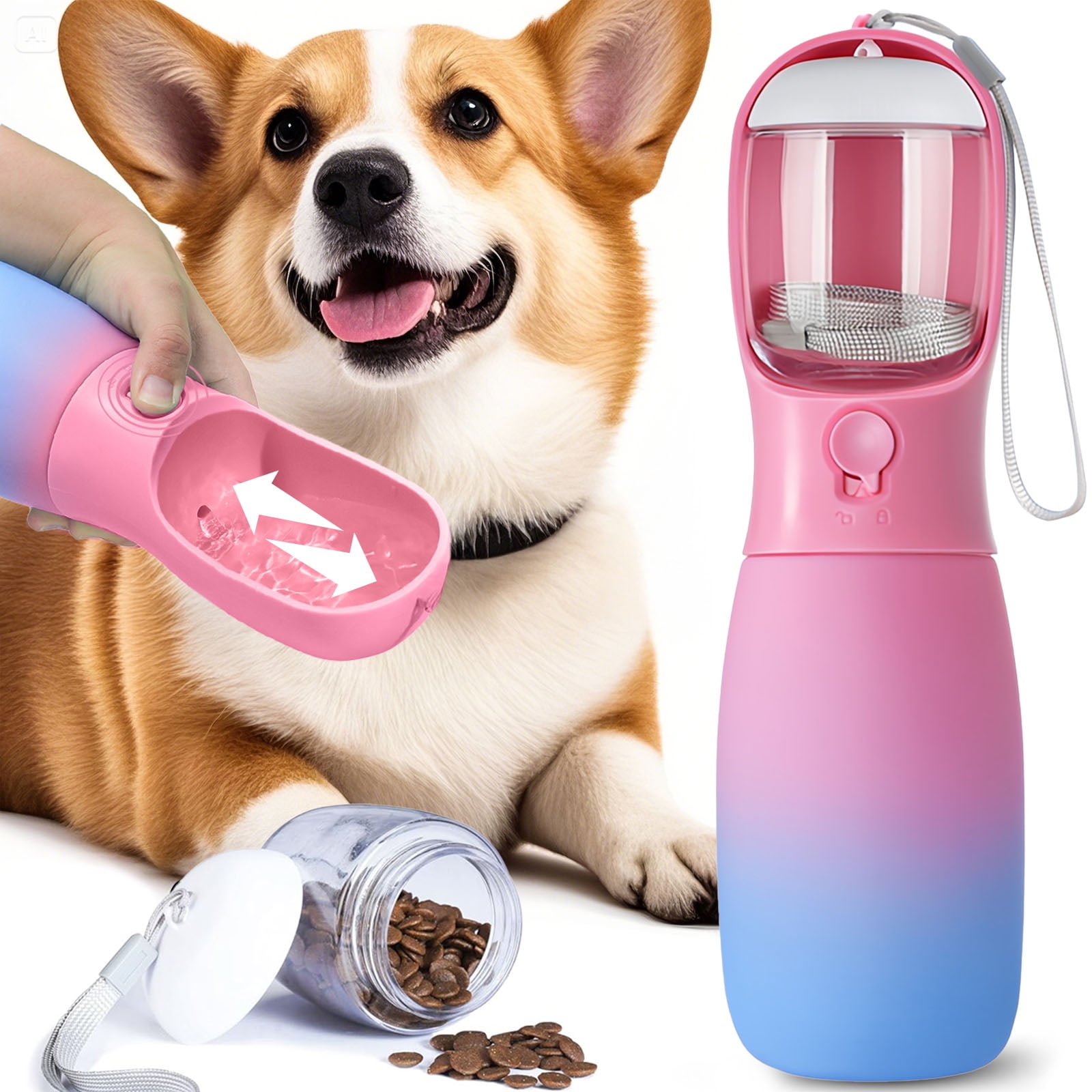 PAYUSD 19oz Dog Water Bottle with Food Container, Travel Puppy Water ...