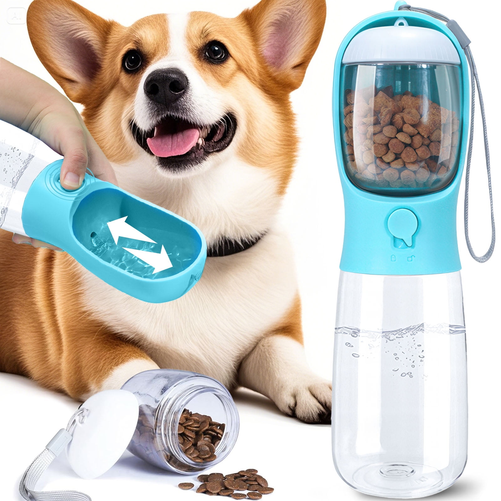 PAYUSD 19oz Dog Water Bottle with Food Container, Travel Puppy Water ...