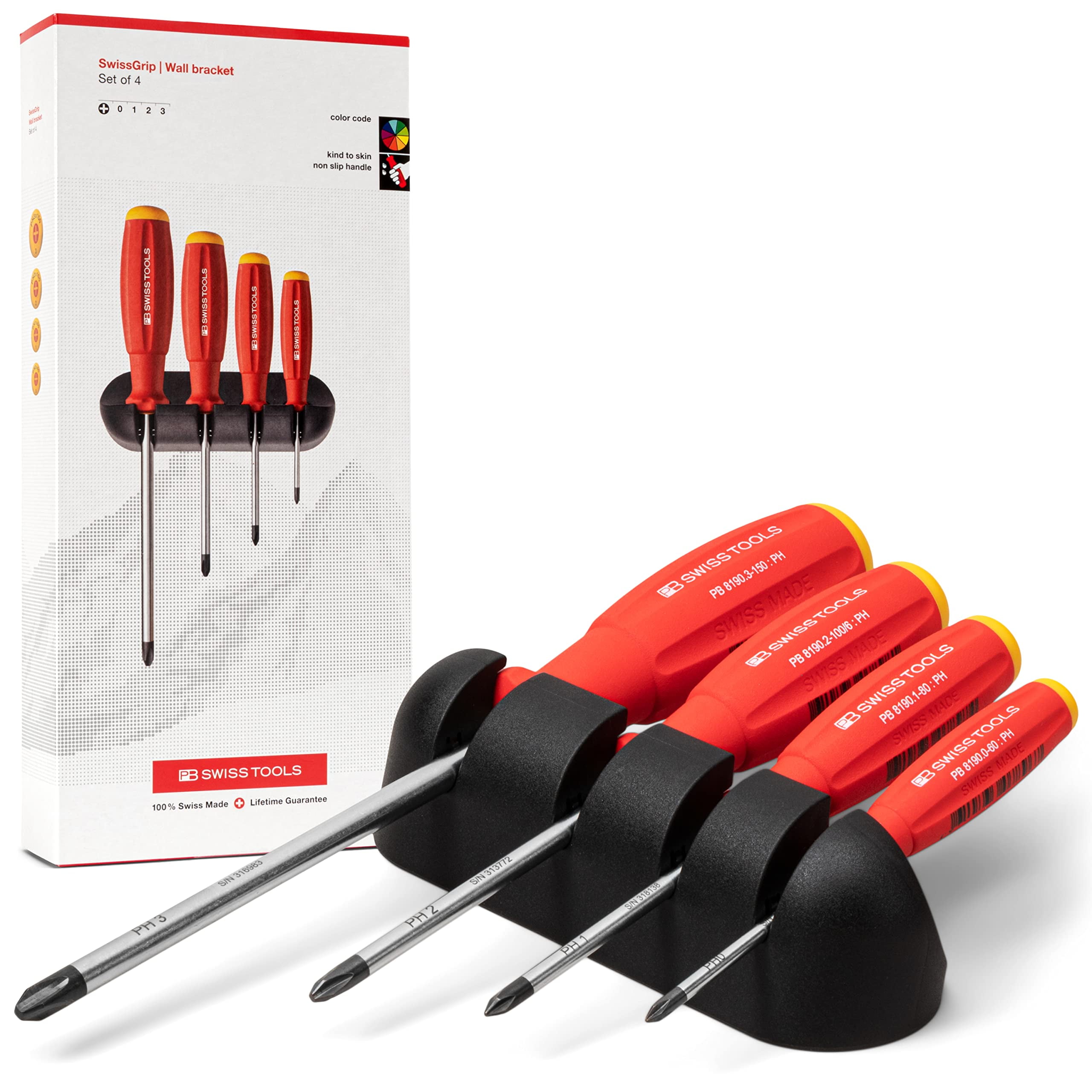 PB Swiss Tools - Set of 4 SwissGrip Screwdriver for Phillips Screws, Model #8242.CBB, Set with ...