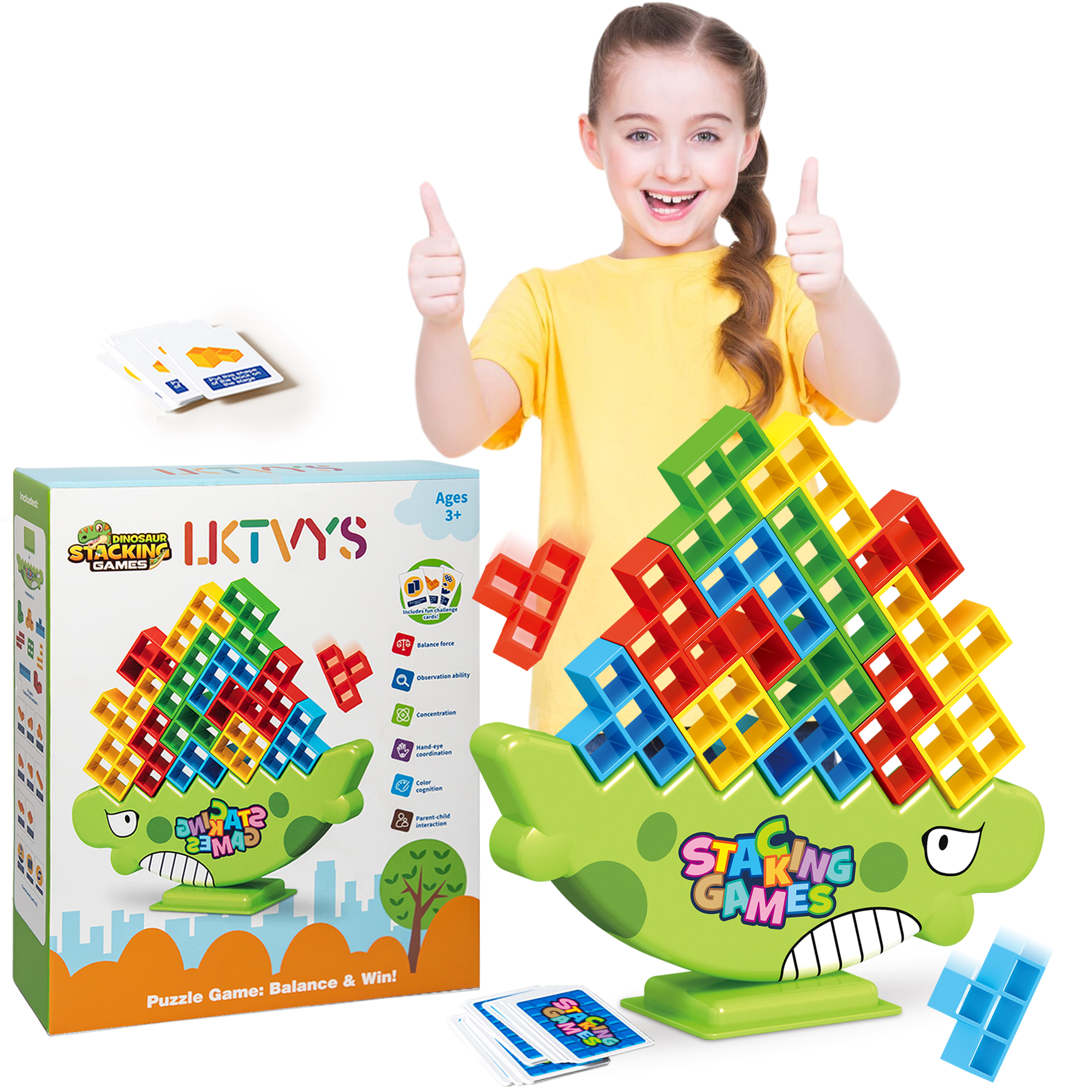 Lktvys Dinosaur Balance Stacking Blocks - Safe & Durable ABS Plastic ...
