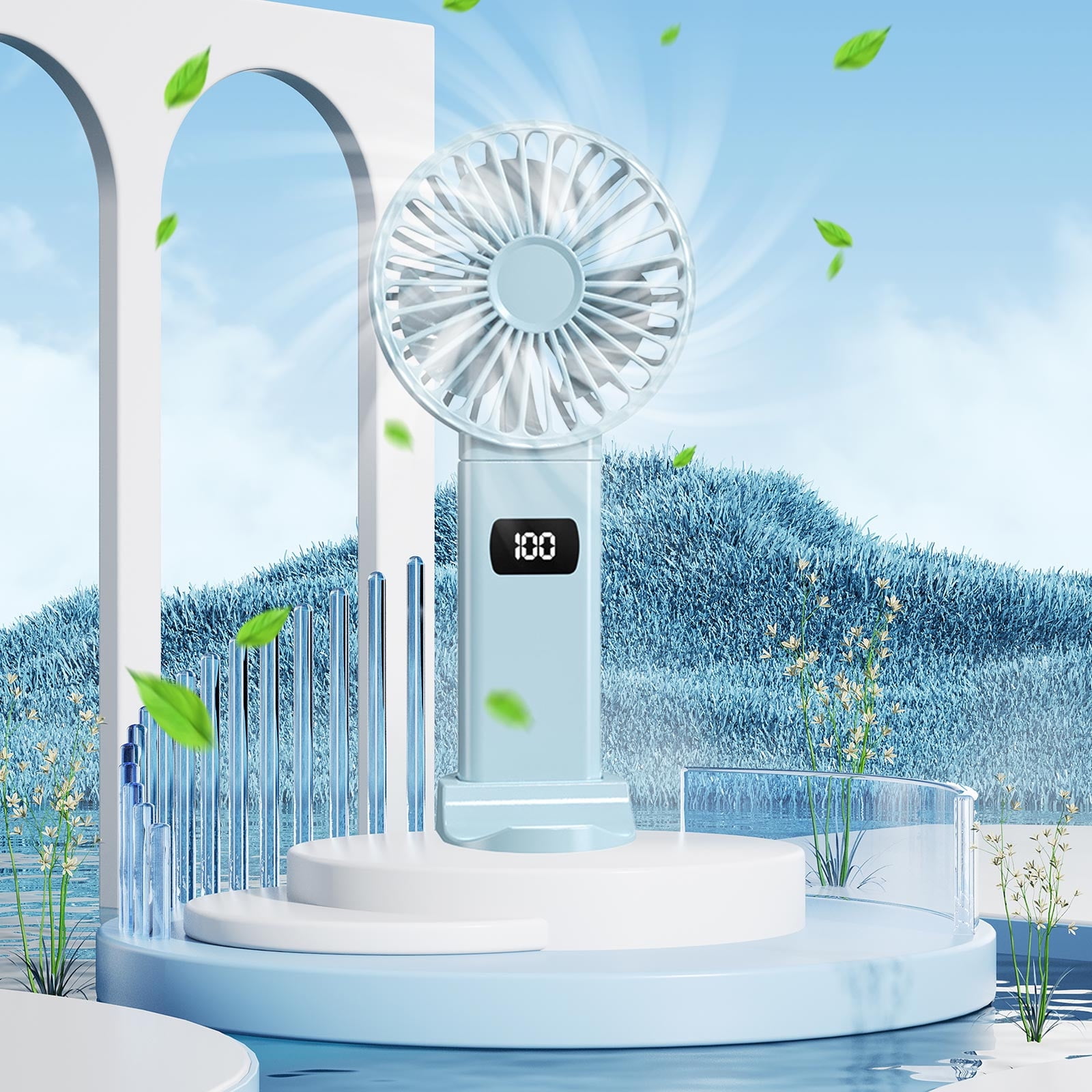 PBAZIH Digital Display Folding USB Fan with 5-Speed Rechargeable ...