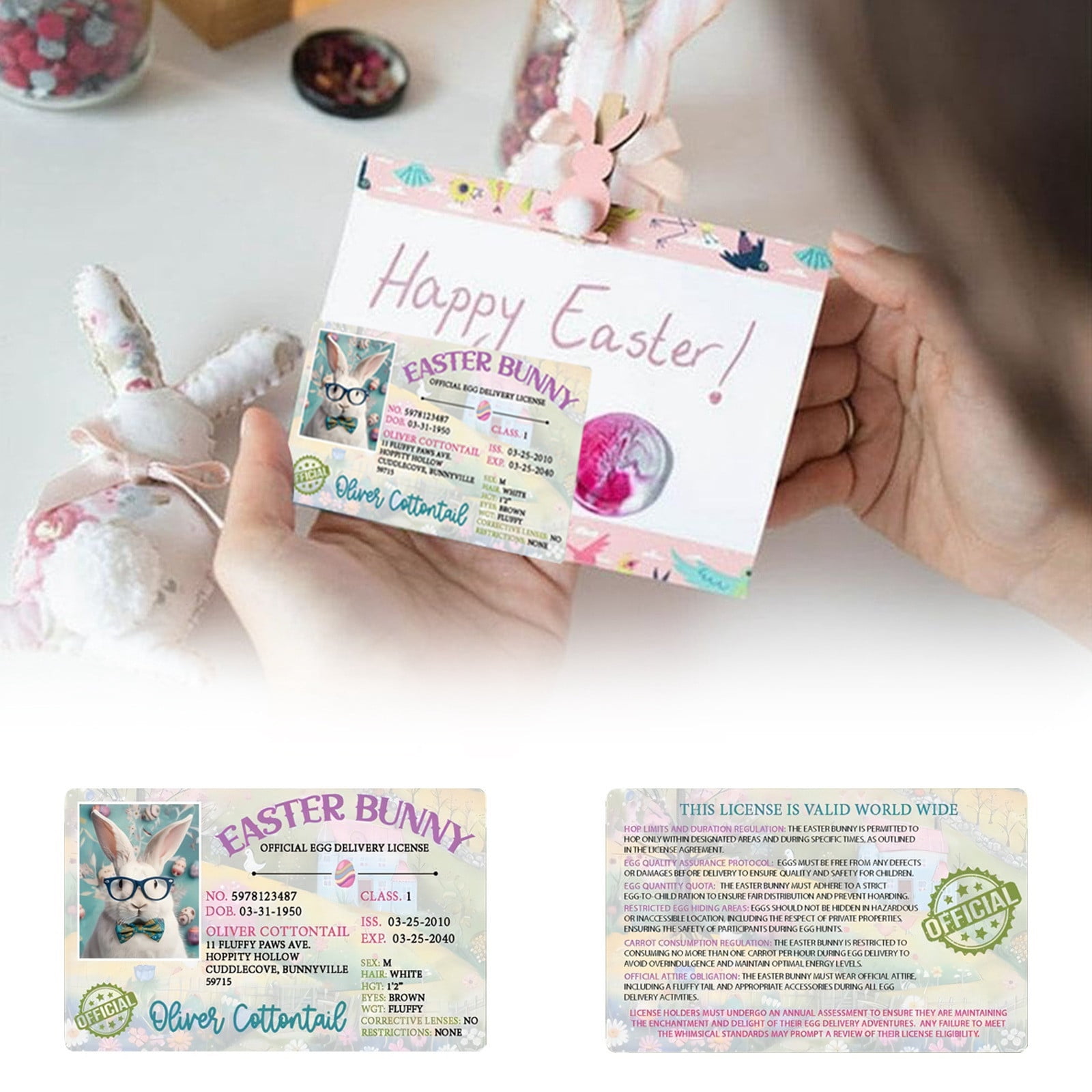 PBAZIH Easter Bunny Plastic ID Card Holder, Lost License Easter ...