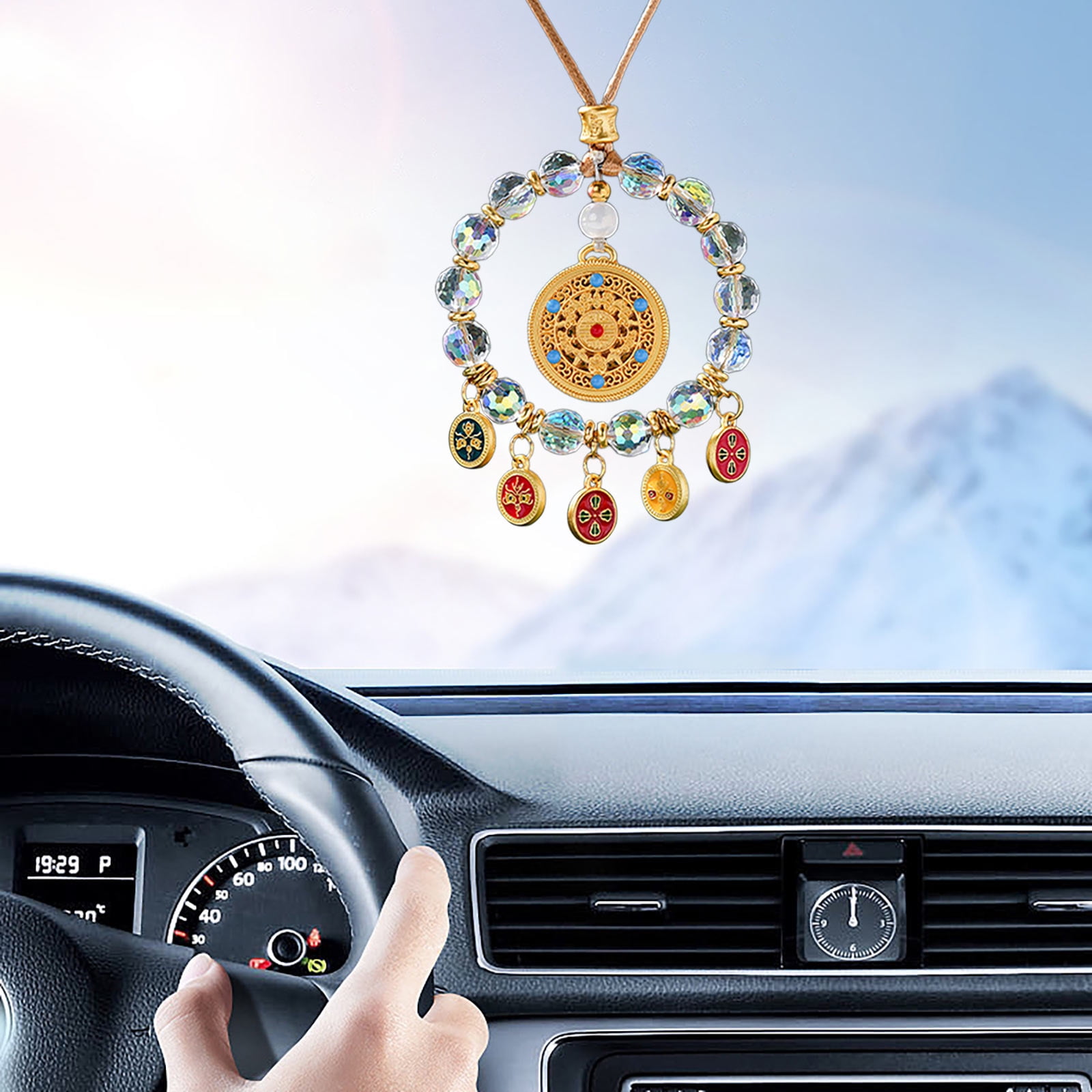 PBAZIH Five Road Gods of Wealth Crystal Car Pendant, Chinese Feng Shui ...