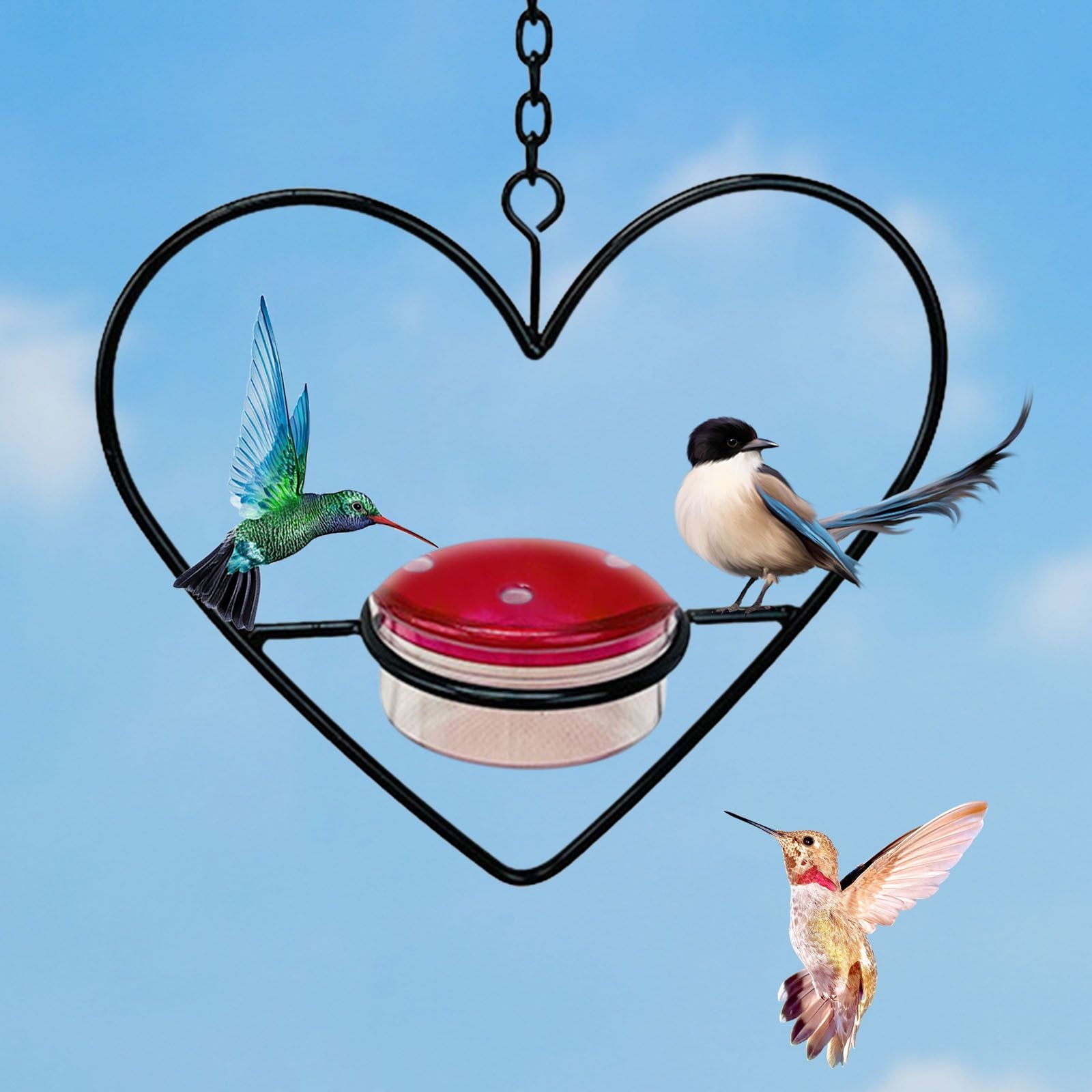 PBAZIH Handcrafted Circular Hanging Metal Hummingbird Feeder with Red ...
