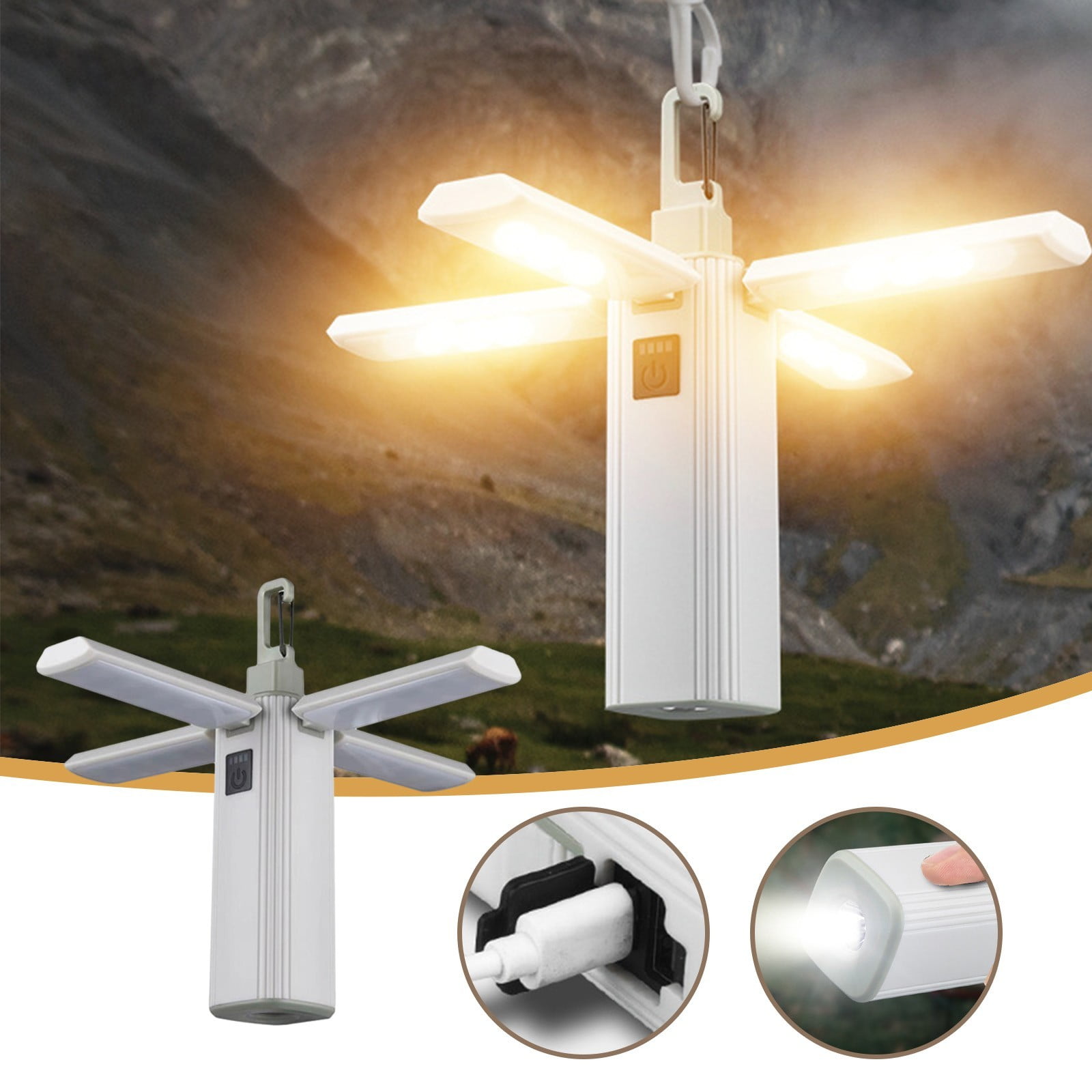 PBAZIH Hook Camping Light, Type-C Rechargeable Tent Lantern with Warm ...