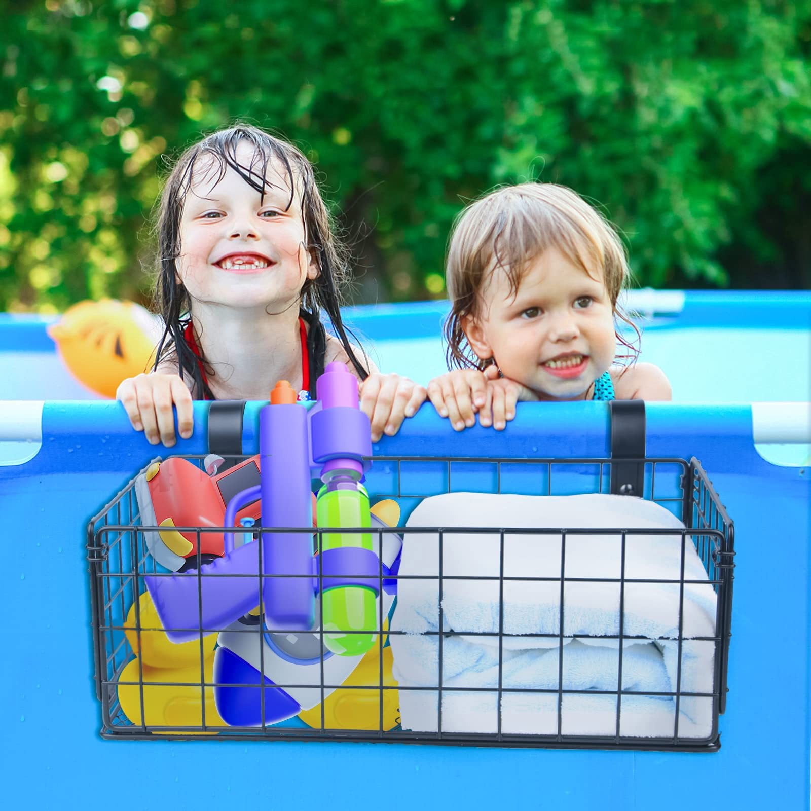 PBAZIH Large-Capacity Swimming Pool Side Storage Basket, Foldable Metal ...