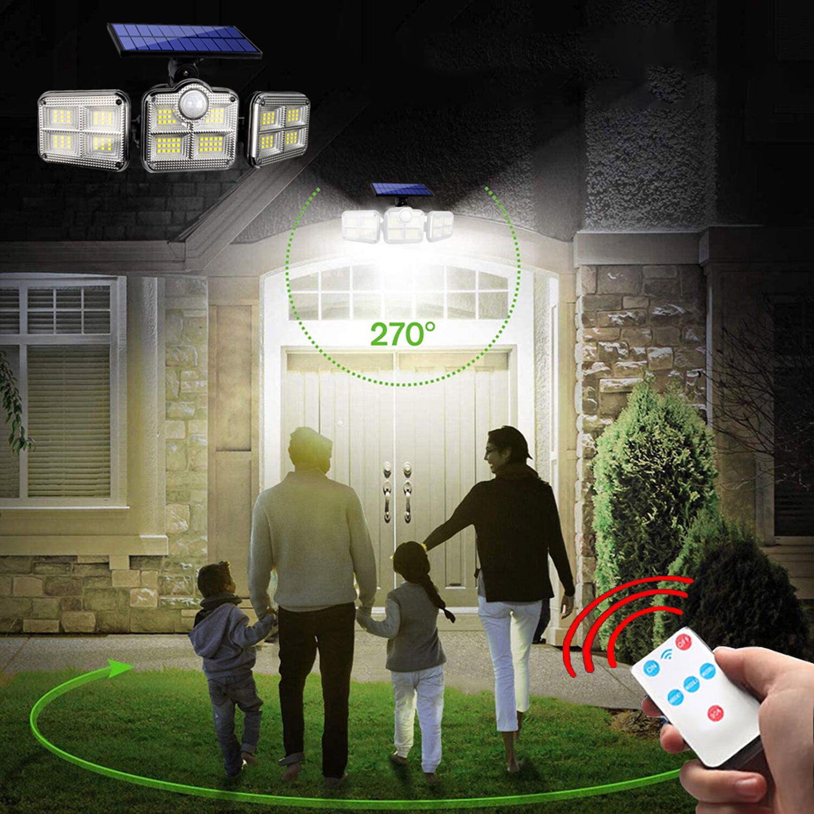 PBAZIH Solar Lights with Motion Sensor 3 Head Security Lights Solar ...