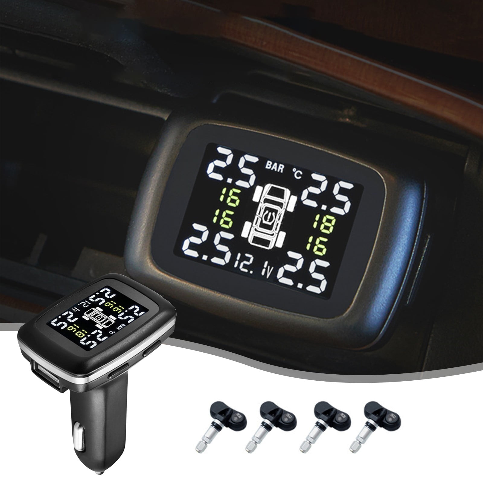 PBAZIH Wireless Solar-Powered Tire Pressure Monitor for Real-Time ...