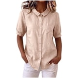 PBFRDSJ Cotton Linen Tops for Women Short Puff Sleeve Button Down ...