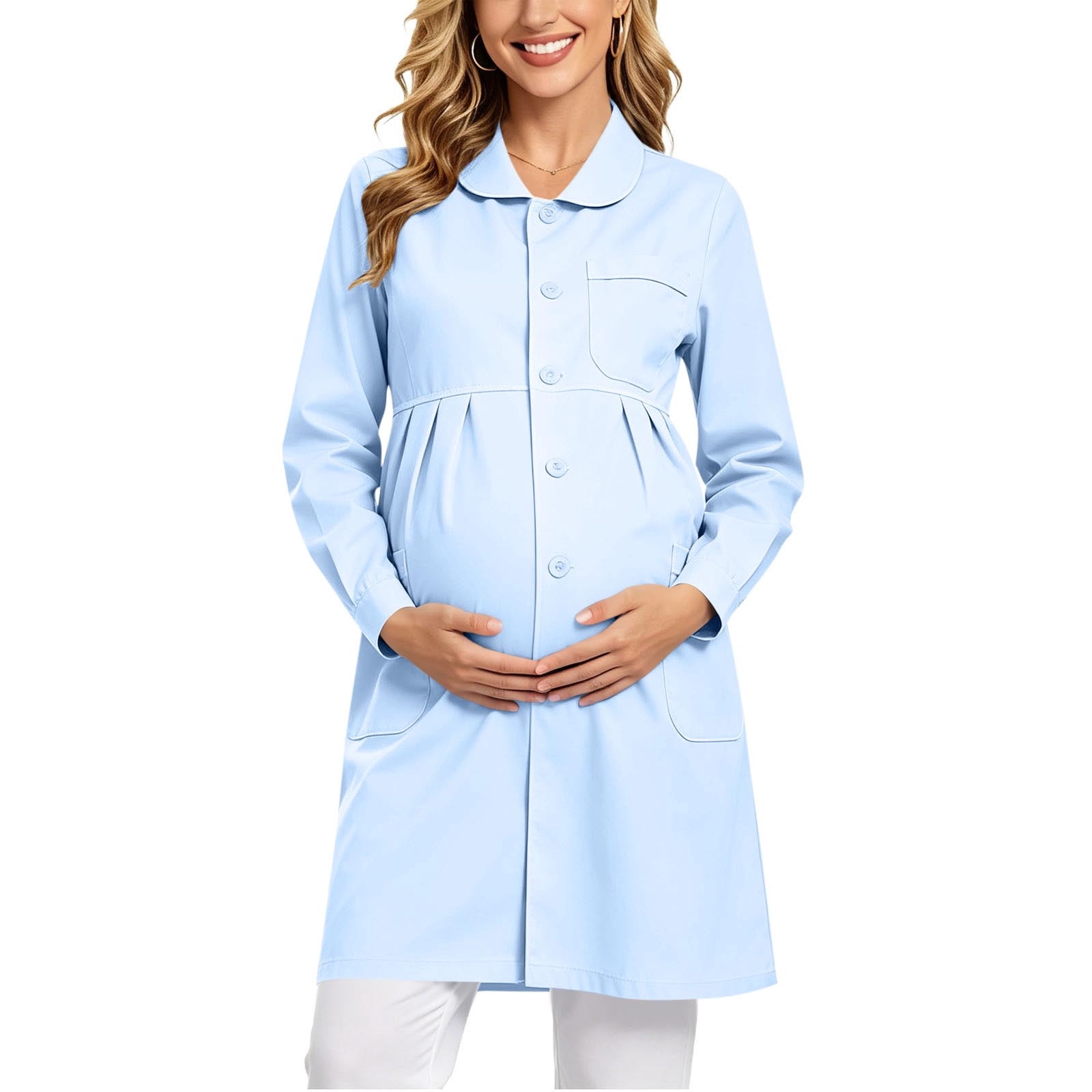 PBFRDSJ Womens Maternity Scrub Dress Long Sleeve Peter Pan Collar ...