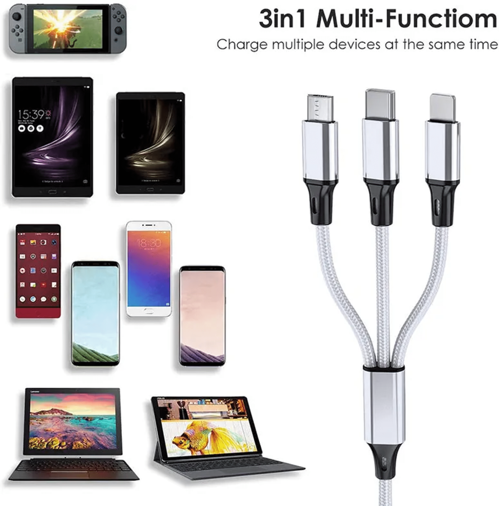 PBG 3 In 1 Charging Cable Collection 4 FT Large Charge 3 Devices at ...
