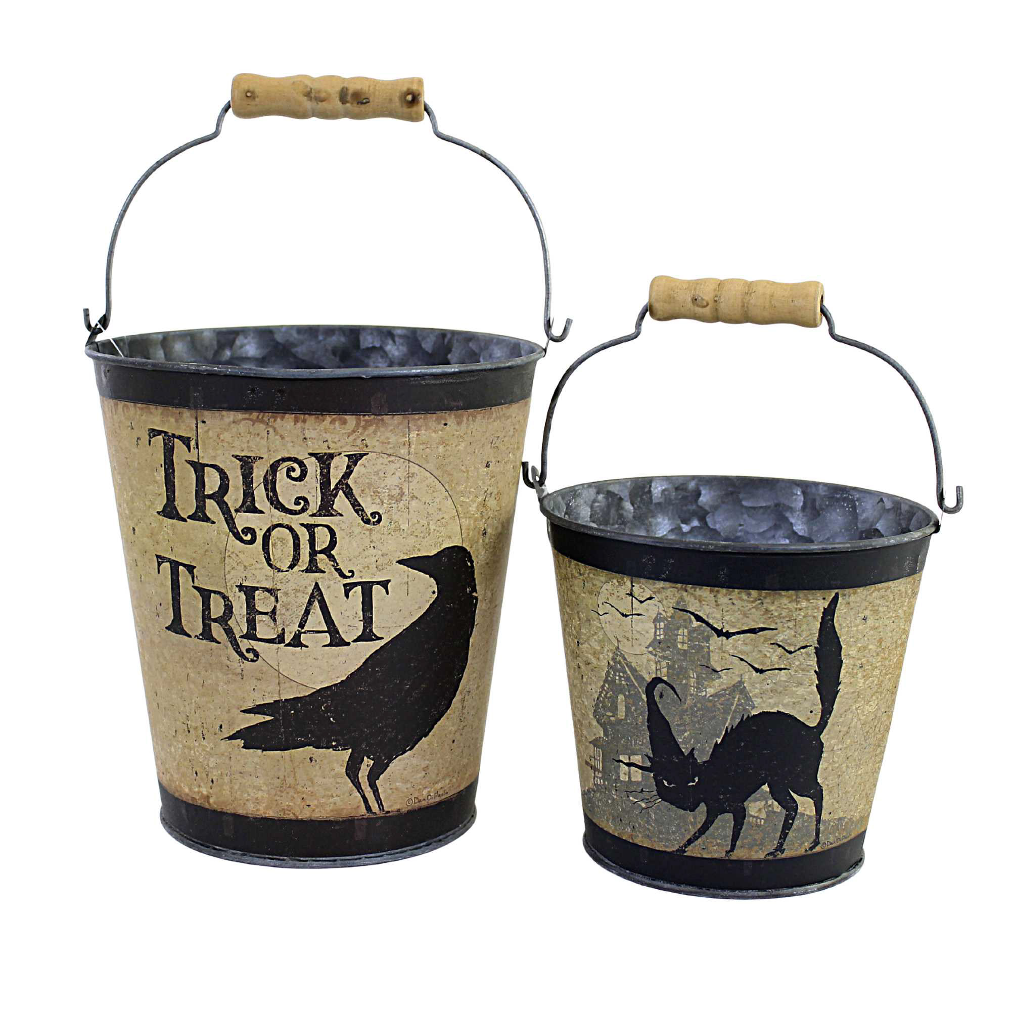 PBK Halloween Decor - Vintage Trick Treat Crow Cat Candy Bucket Set 2pc ...