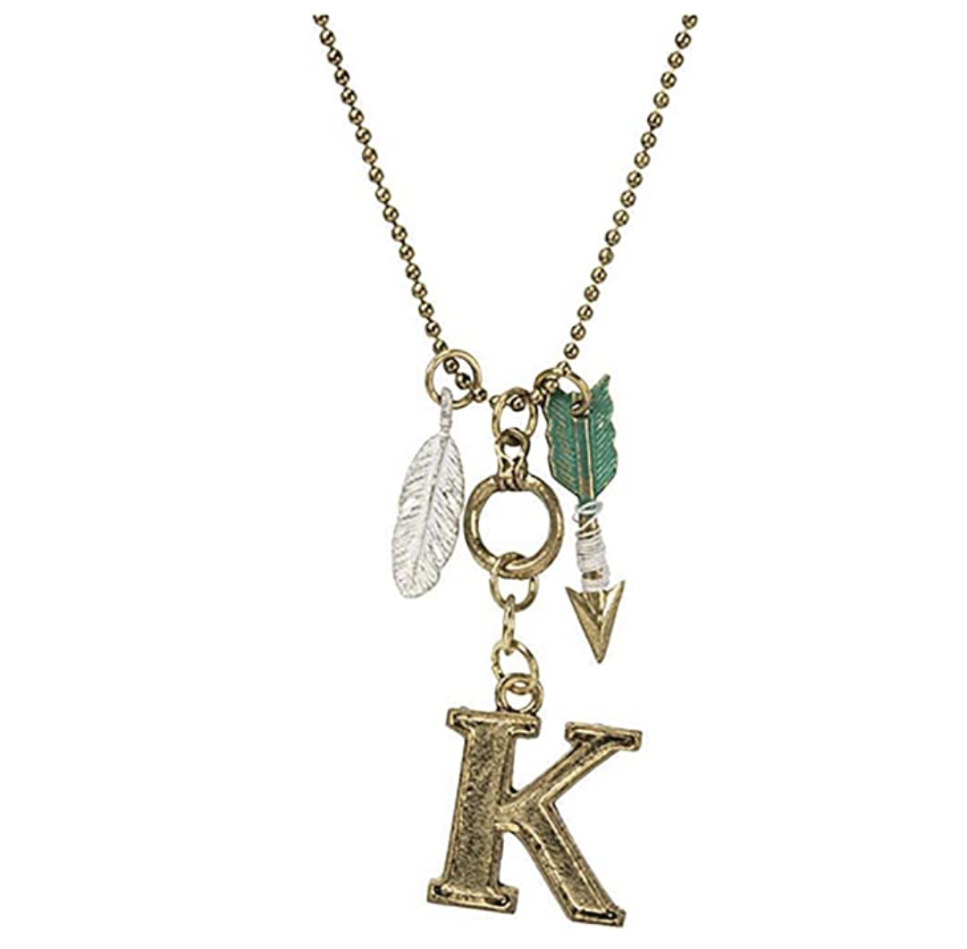 PBK Monogram Initial Pendant Arrow and Feather Necklaces (K) - Walmart.com