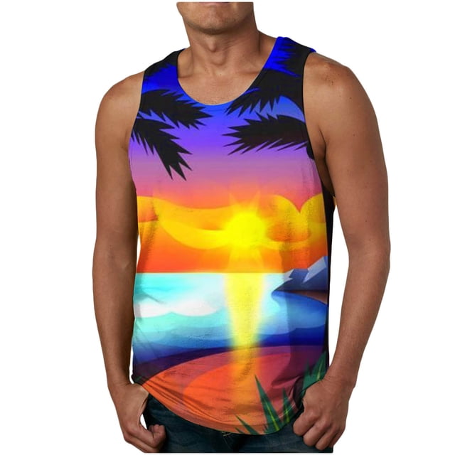 PBNBP Tank Tops Men Retro Vacay Vintage Surf Beach Sunset Silhouette ...