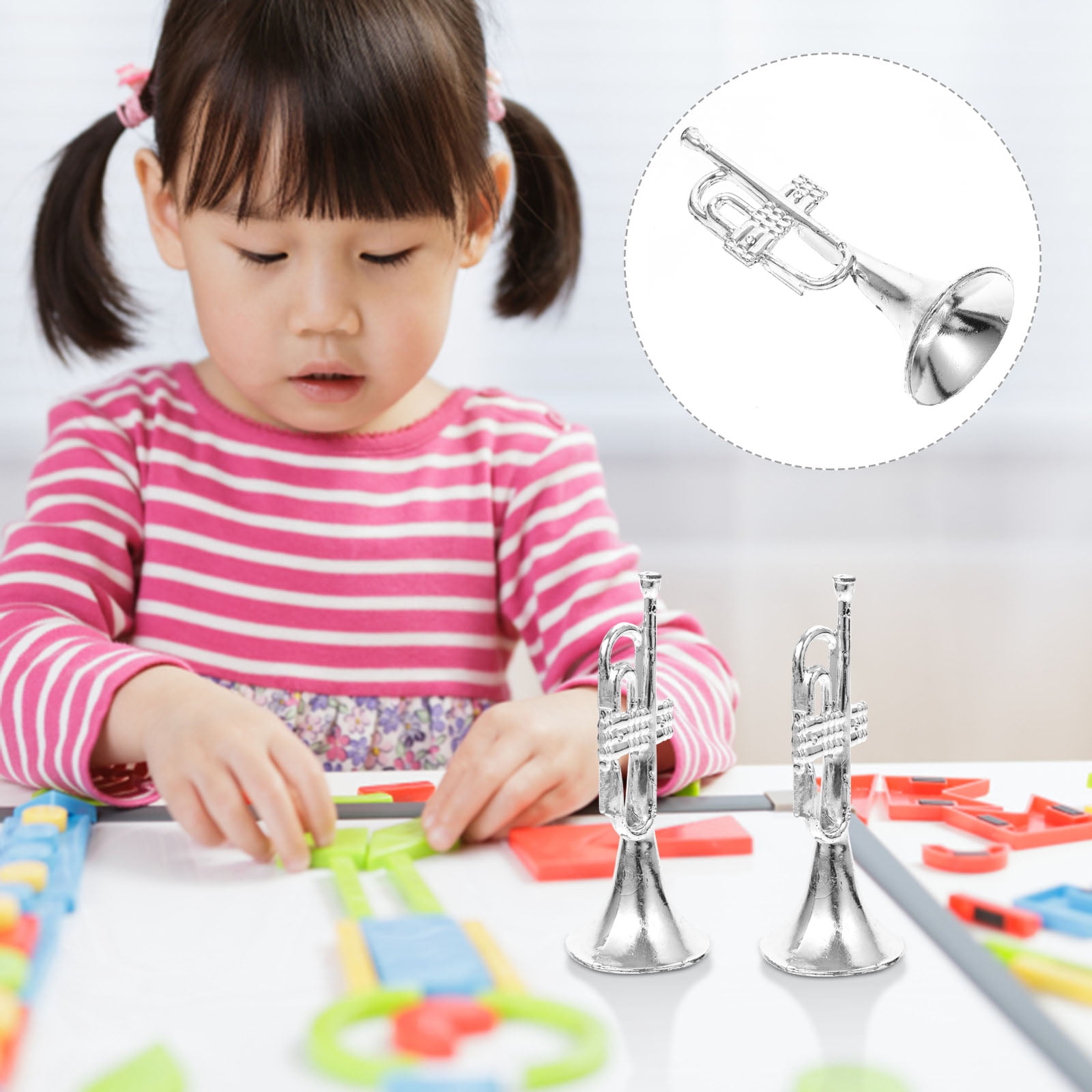 PBPBOX 12Pack Small Trumpets Toy Mini Silver Plastic for Kids ...