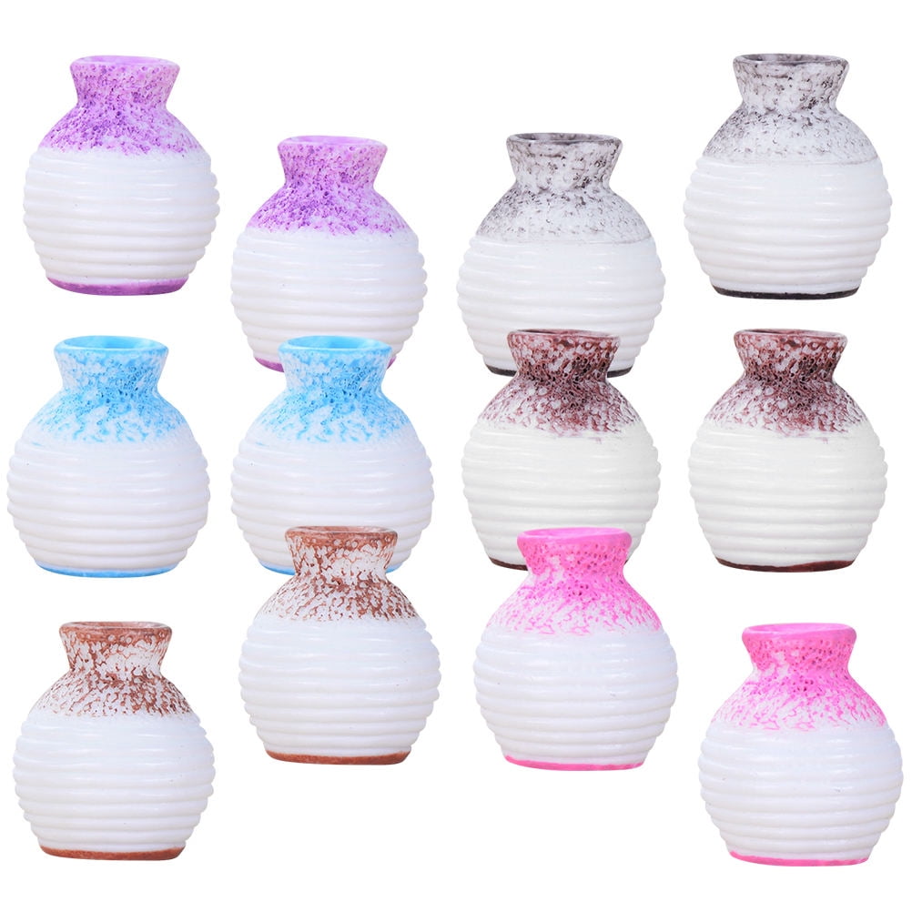 PBPBOX 12Pcs Flower Bottle Decor Resin Miniature Jar Narrow Necked for ...