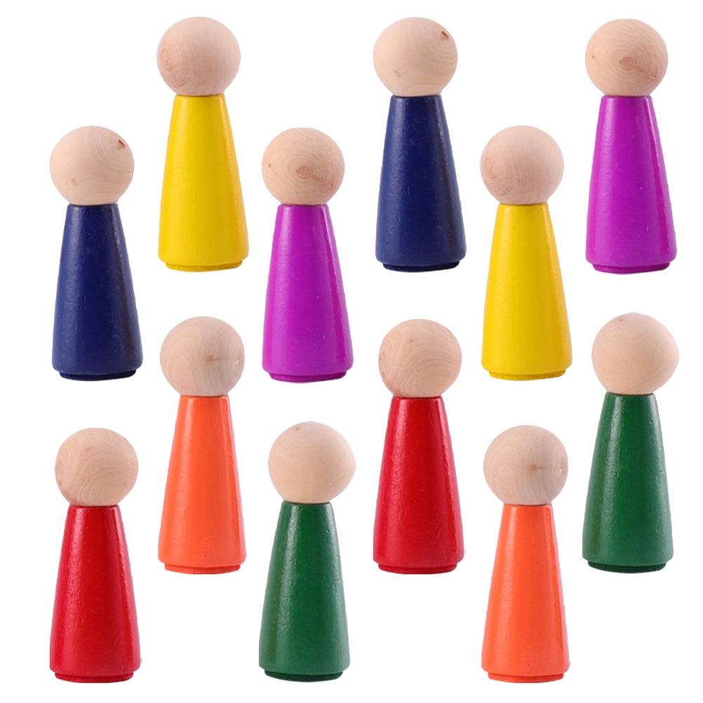 PBPBOX 12Pcs Wood Figurines Hand-painted Assorted Color Decorative Item ...