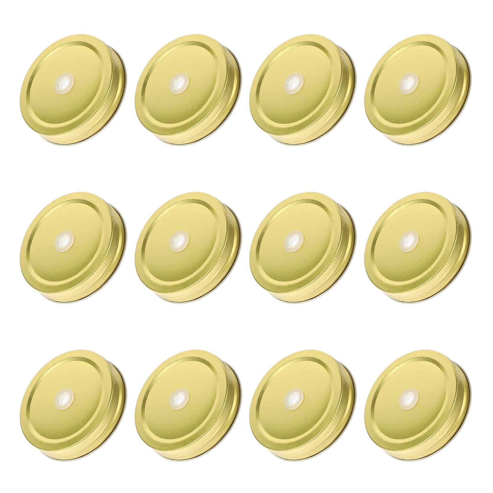PBPBOX 12pcs mason drinking lids Straw Hole Lid Iron Golden Simple ...