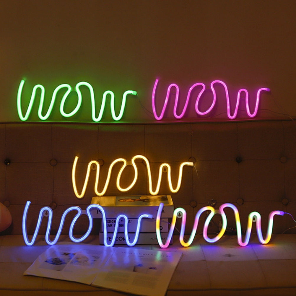 PBPBOX 1Set Led Word Light Sign Blue Neon Lights For Wall Decor Wow ...