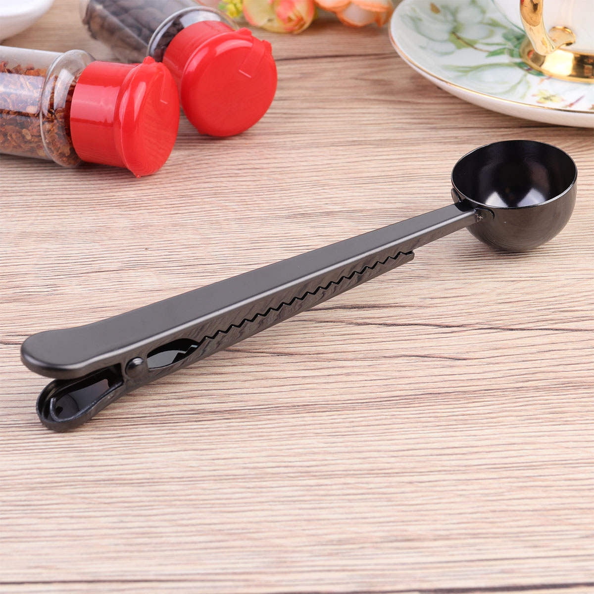 PBPBOX 2 in 1 Measuring Spoon with Sealing Clip Black Portable Spoon ...