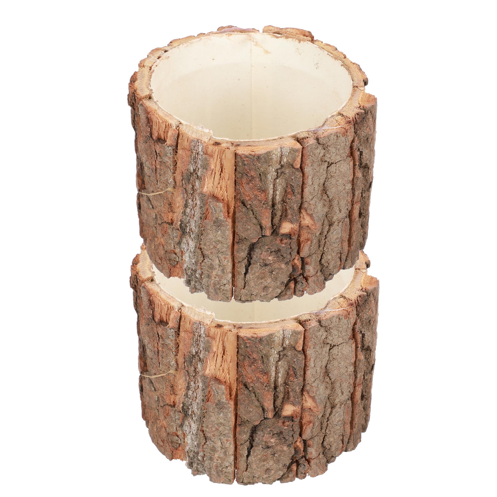 PBPBOX 2Set Wood Bark Flower Pot Brown Rustic Style Flower Arrangement ...
