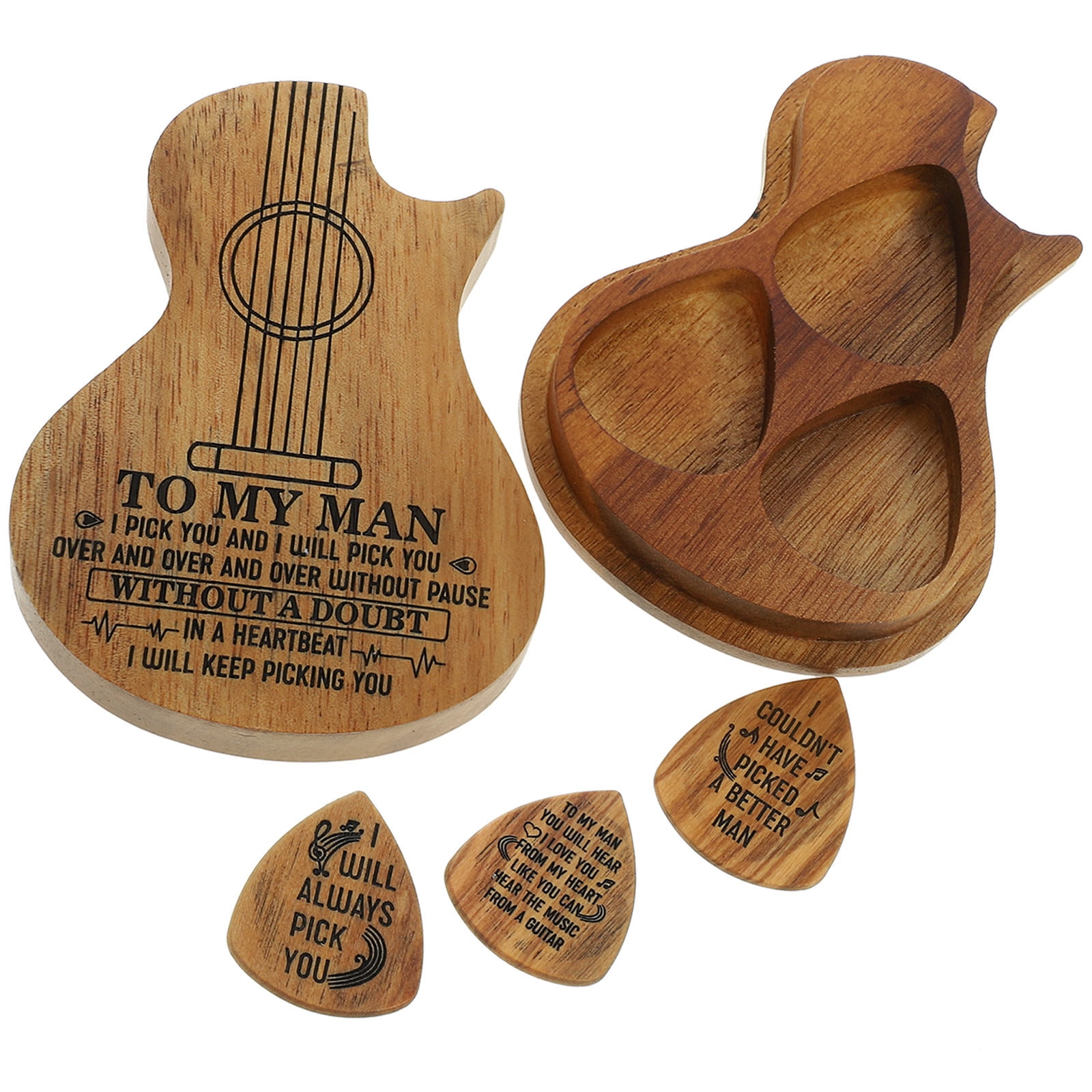 PBPBOX 3pcs Guitar Picks Container in Rectangular Shape with Solid Wood ...