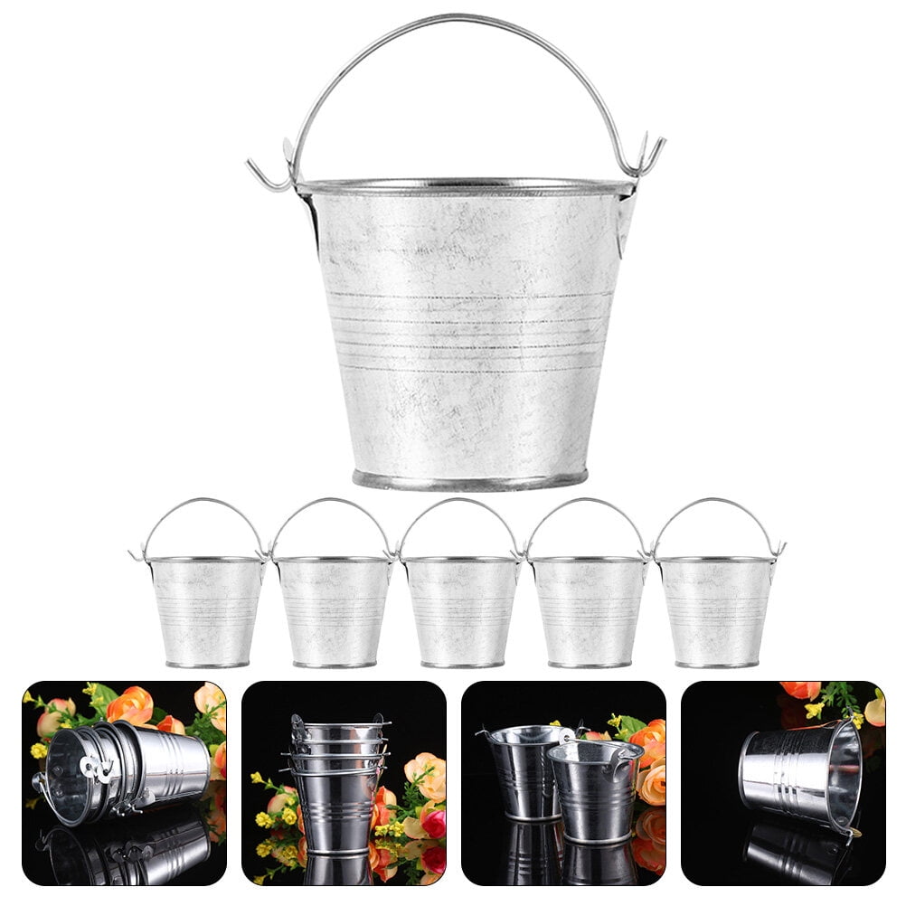 PBPBOX Mini Buckets Iron 6Pcs Silver Small Metal Pails Organizer ...